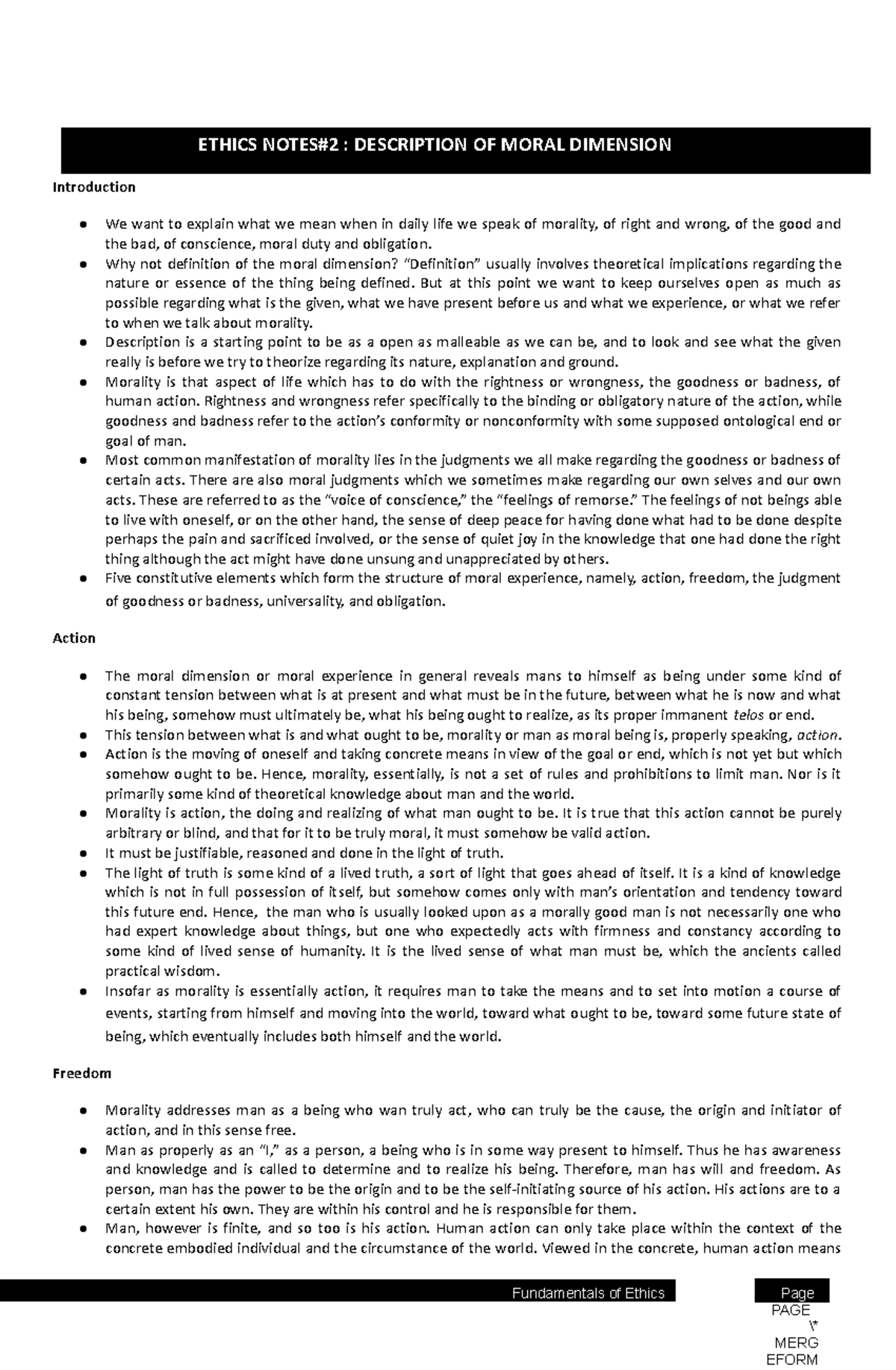 Ethics Notes 2 Description OF Moral Dimention - Fundamentals of Ethics ...