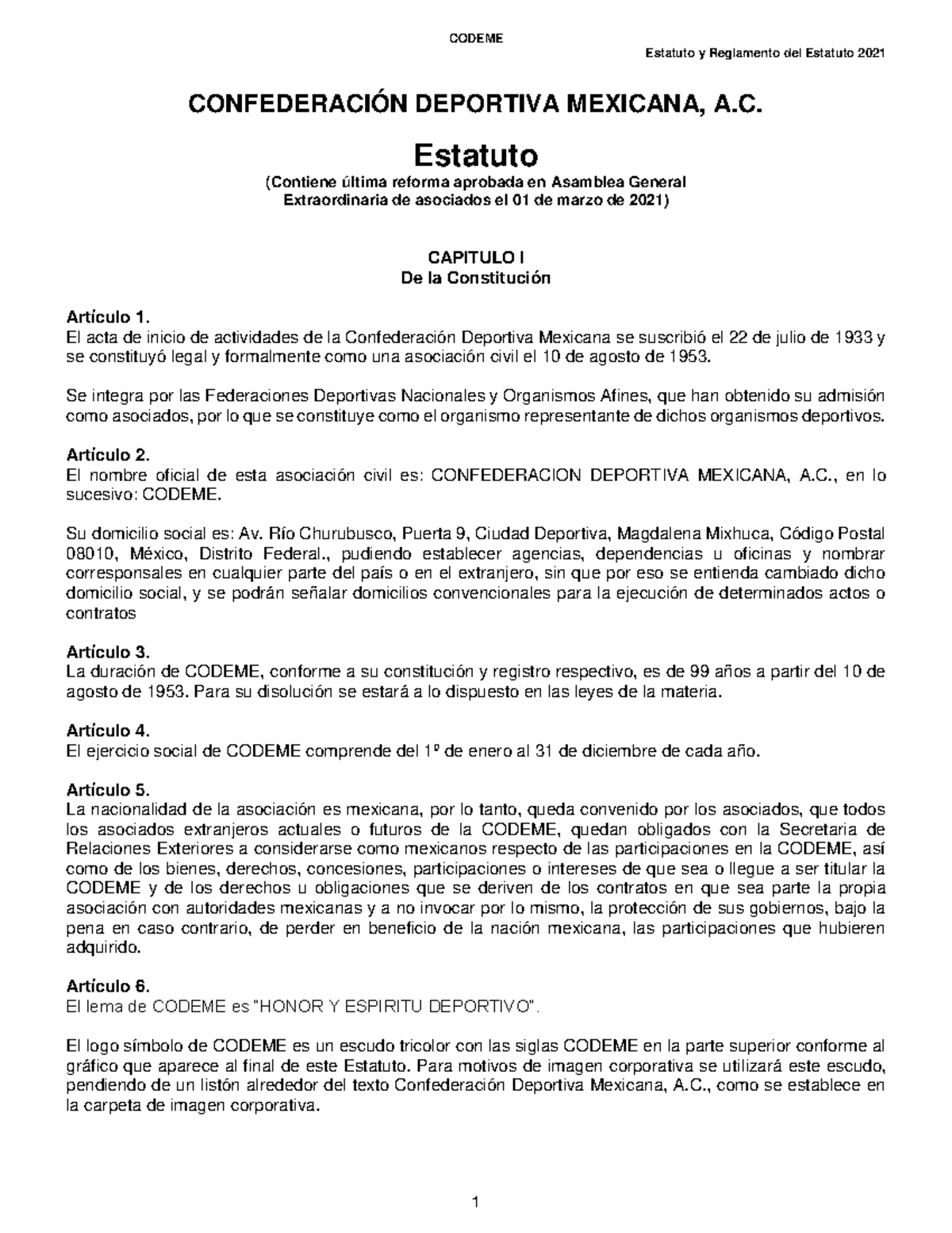 Estatuto y reglamento Codeme - Estatuto y Reglamento del Estatuto 2021 ...