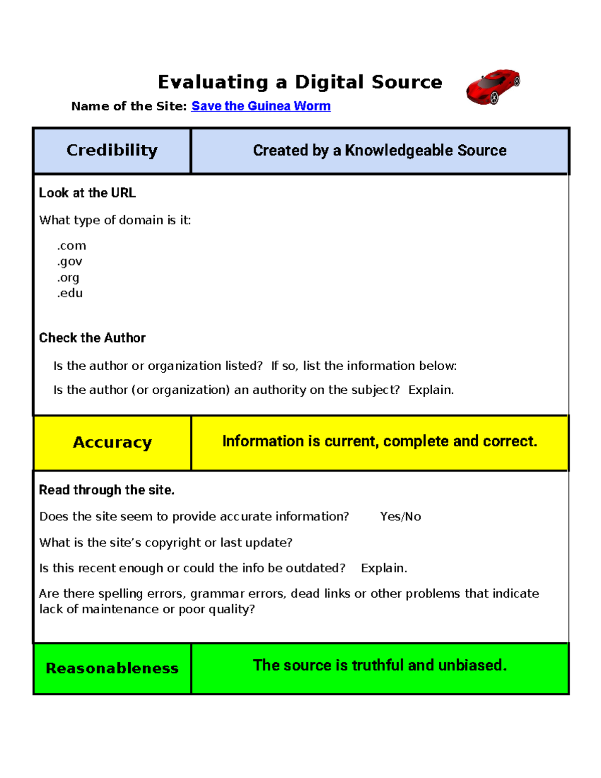 Evaulating a digital sourc - Evaluating a Digital Source Name of the ...