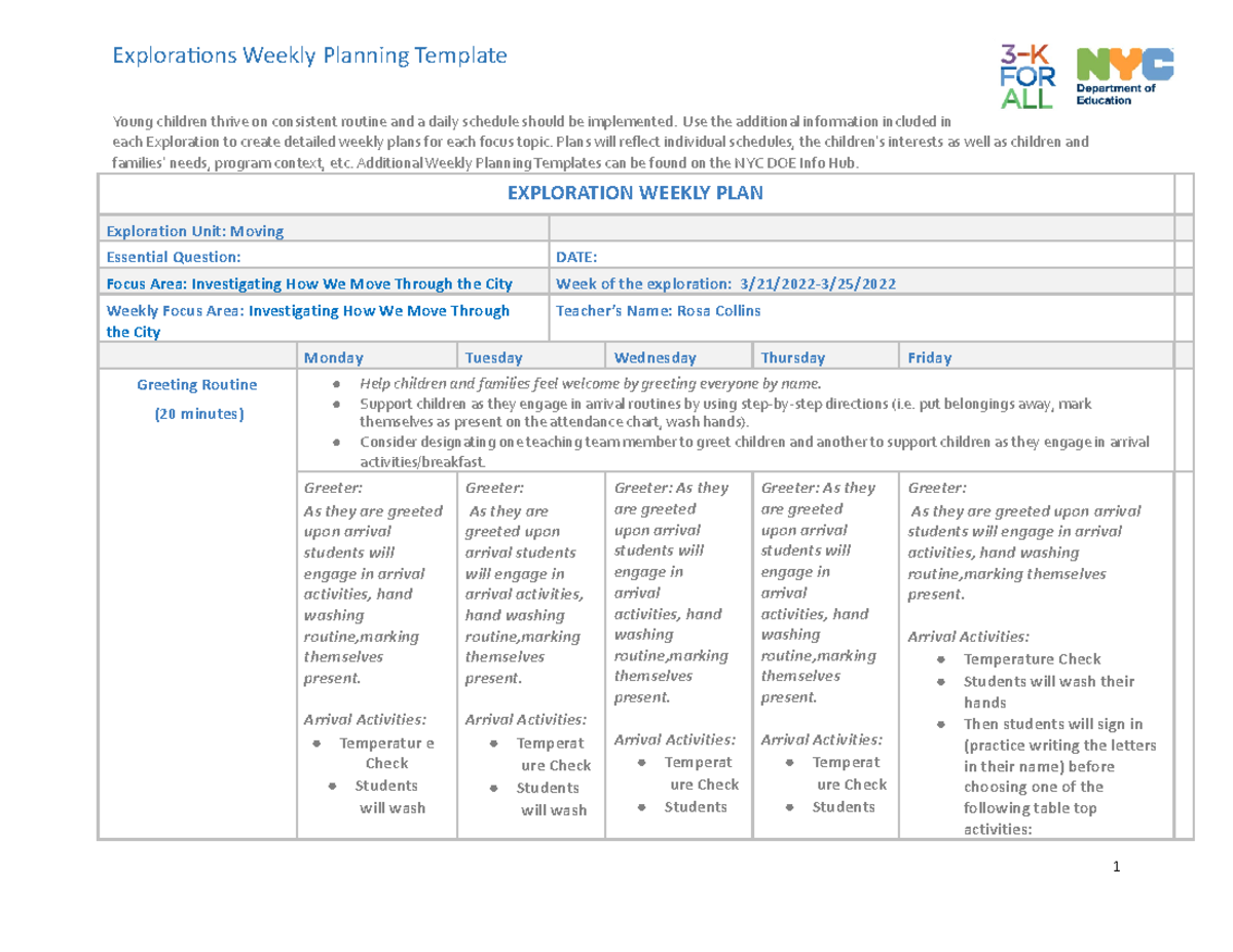 Lesson plans week of 3-21-3-25 - Young children thrive on consistent ...