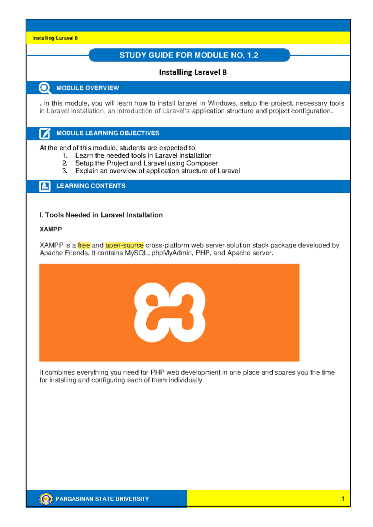 Elective 1 - SG 2 - STUDY GUIDE FOR MODULE NO. 1. Installing Laravel 8 MODULE OVERVIEW . In this ...