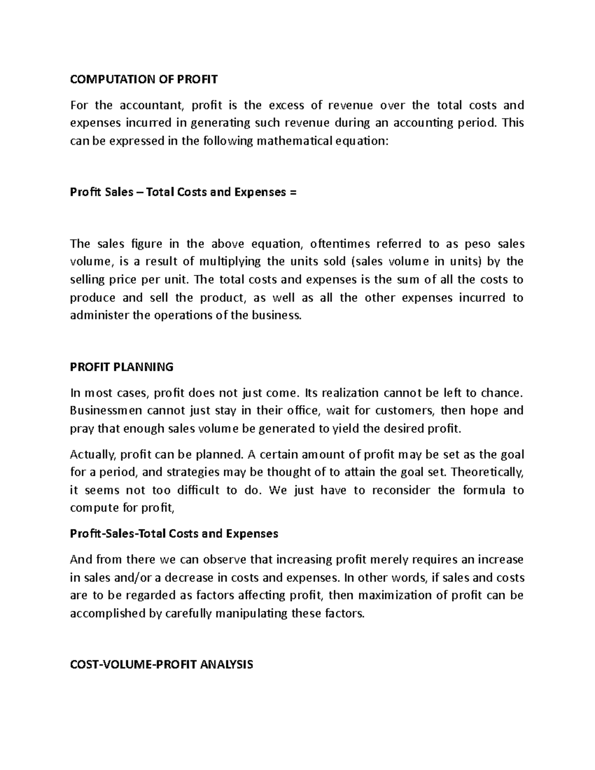 Computation OF Profit - COMPUTATION OF PROFIT For the accountant ...
