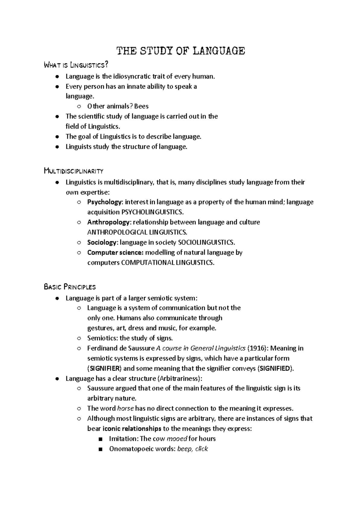 Introduction to English Linguistics Notes - THE STUDY OF LANGUAGE What ...