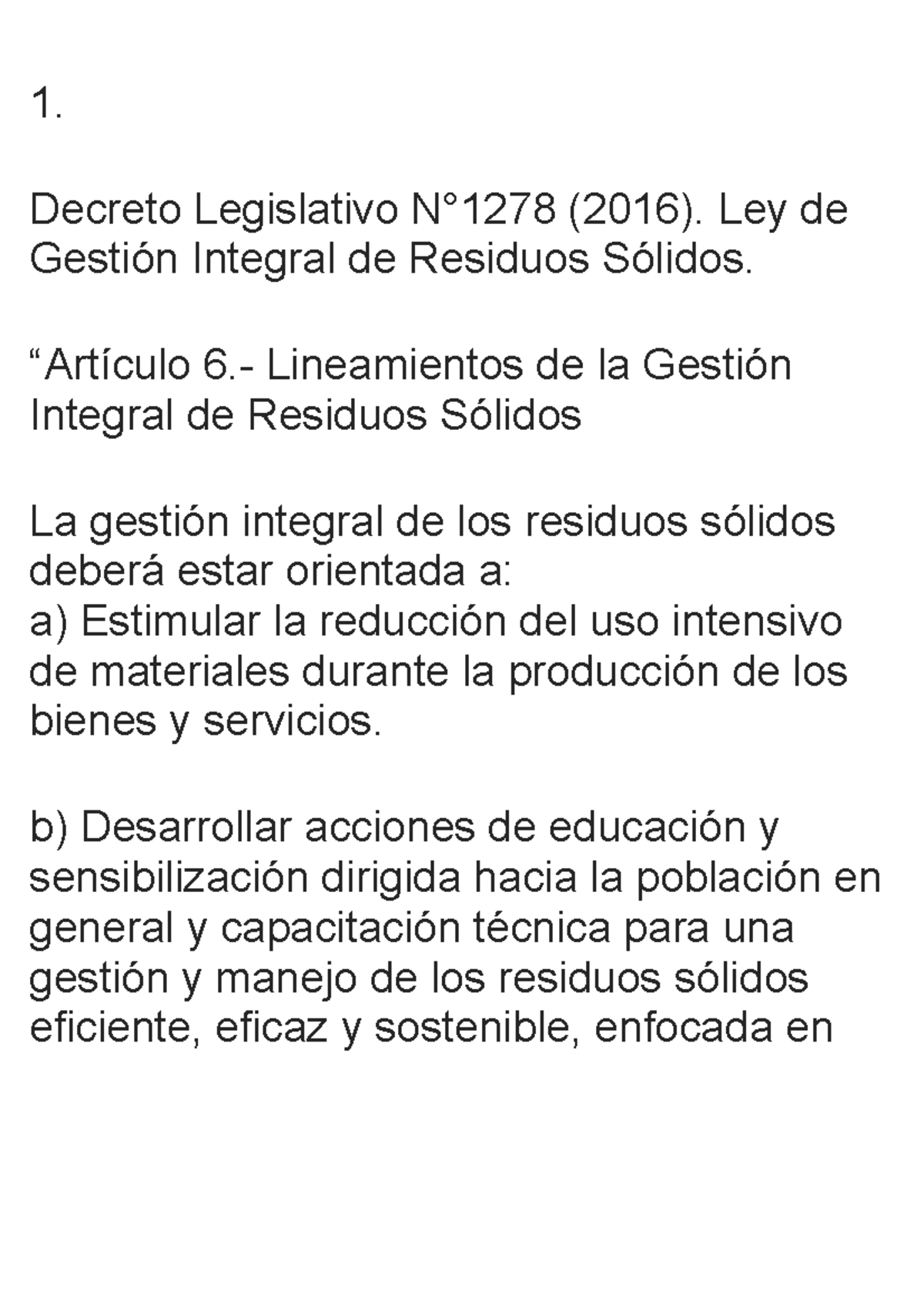 Individuo - 1. Decreto Legislativo N°1278 (2016). Ley de Gestión ...