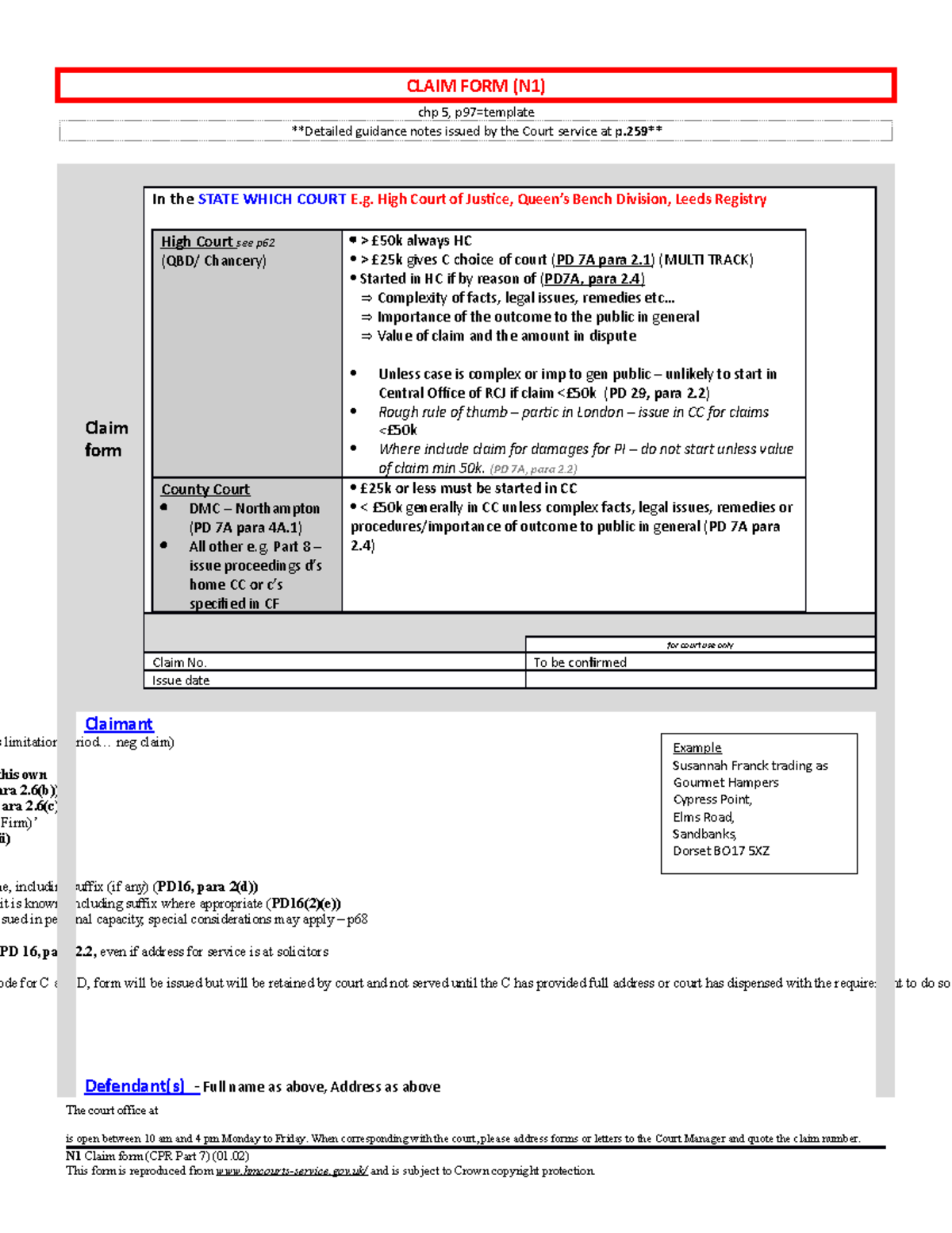 Civil Lit - Claim Form - miss limitation period... neg claim) this own ...