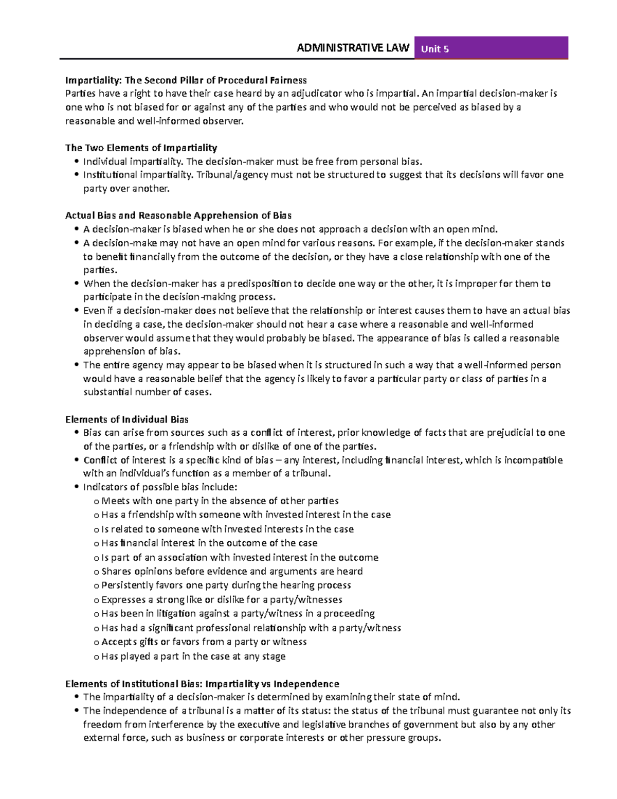 LGST 331 - U5 Learning Objectives - ADMINISTRATIVE LAW Unit 5 ...