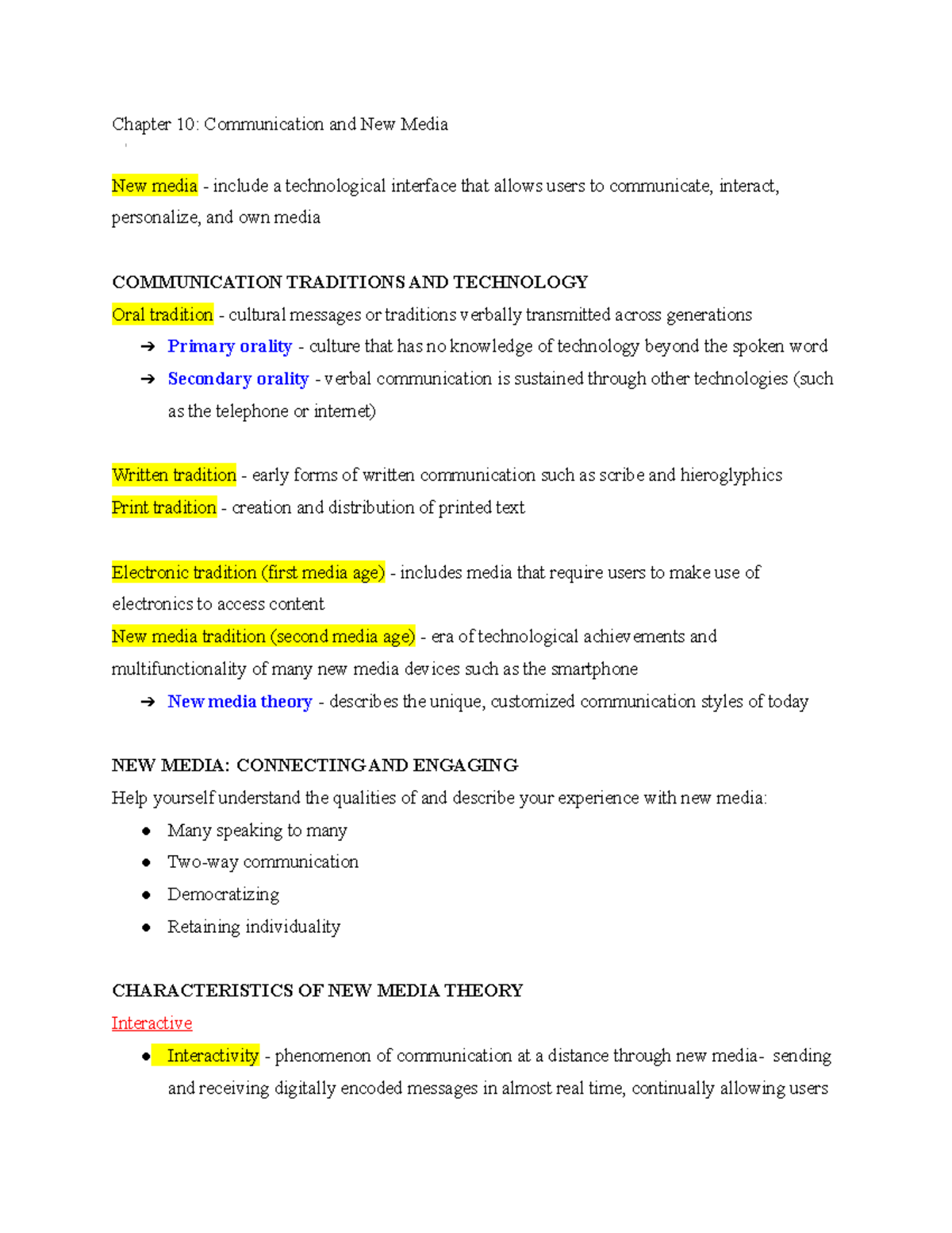 Chapter 10 textbook notes - Dr. Miles - Chapter 10: Communication and ...