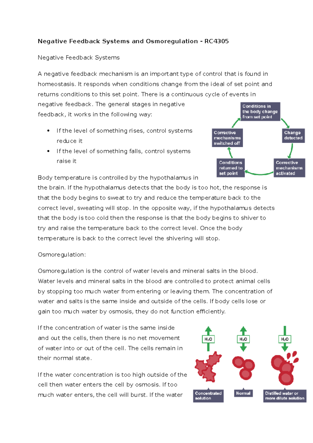 Negative Feedback Systems and Osmoregulation - It responds when ...