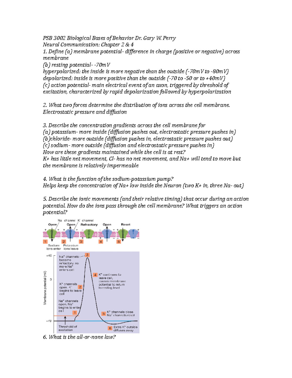 PSB exam2 study guide - PSB 3002 Biological Bases of Behavior Dr. Gary ...