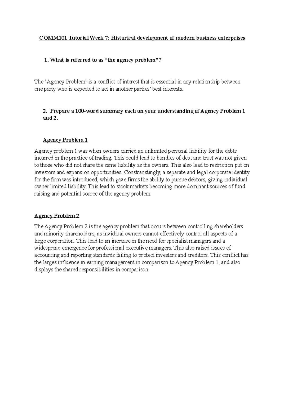 Week 7Q - COMM101 Tutorial Week 7: Historical development of modern ...