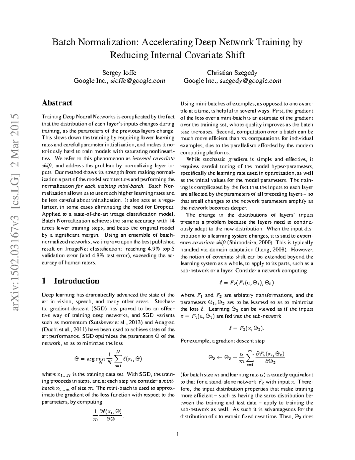 Batch normalization - arXiv:1502 [cs] 2 Mar 2015 Batch Normalization ...