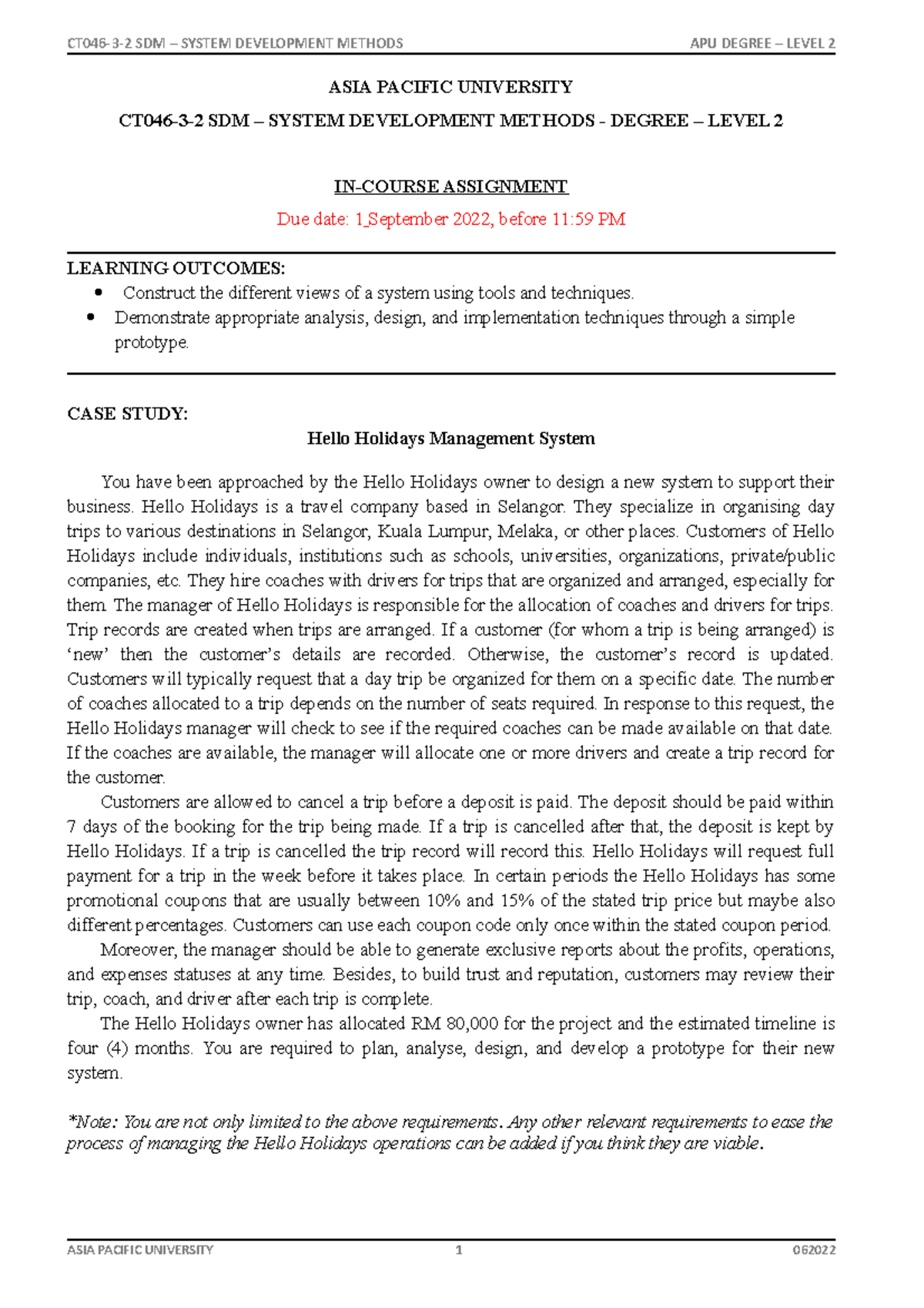 1. Assignment Question SDM2206 - ASIA PACIFIC UNIVERSITY CT046-3-2 SDM ...