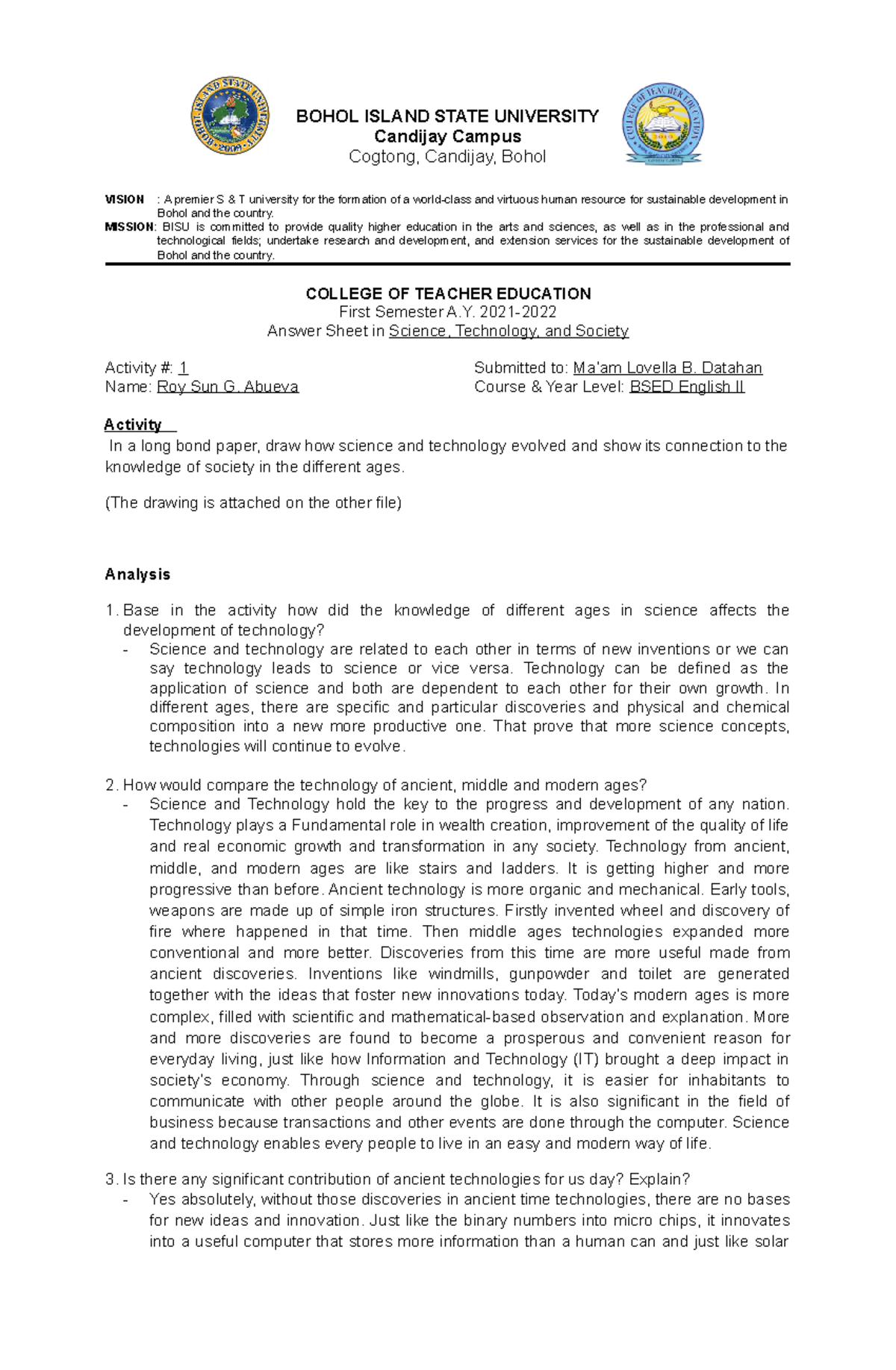 Lesson 1-4 Answers - Notes - BOHOL ISLAND STATE UNIVERSITY Candijay ...