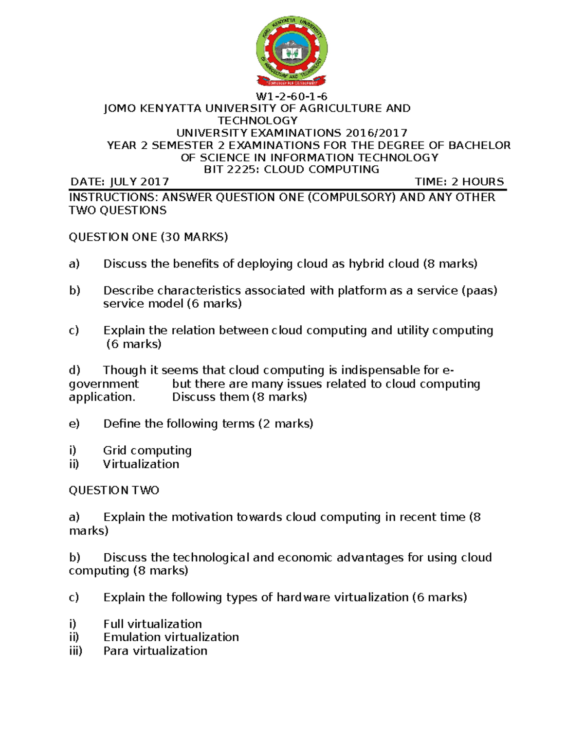 BIT 2225 Cloud Computing - W1-2-60-1- JOMO KENYATTA UNIVERSITY OF AGRICULTURE AND TECHNOLOGY ...