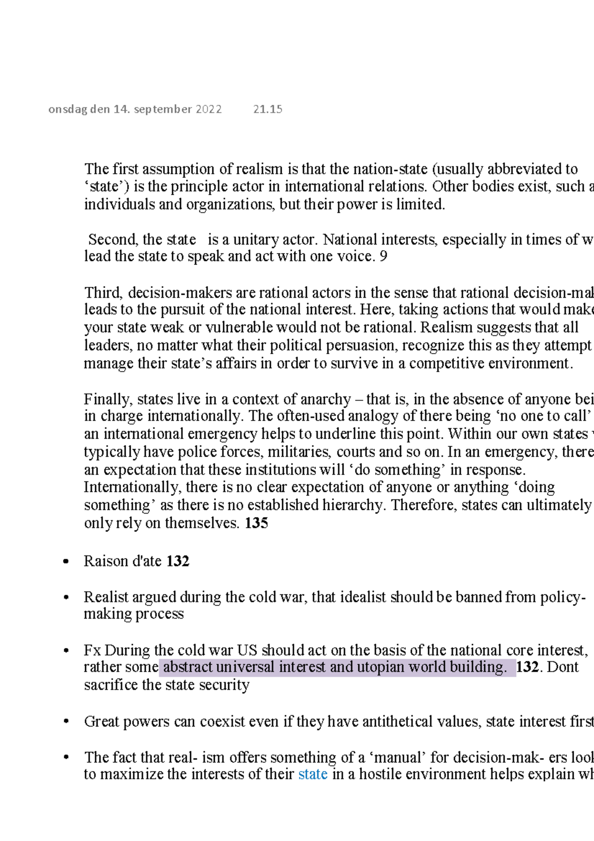 Realisme notater - The first assumption of realism is that the nation ...