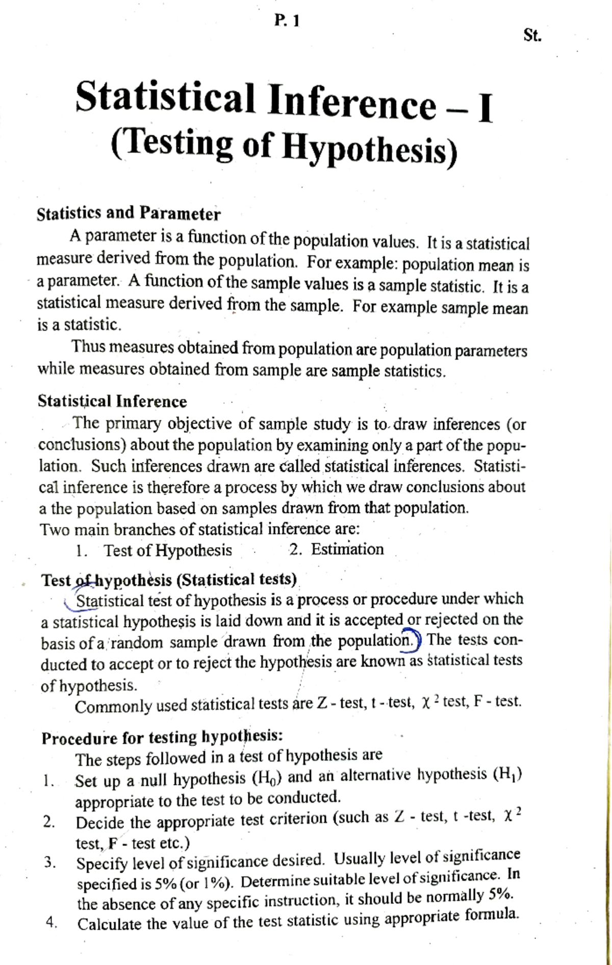 Stat module 4 - P. St. Statistical Inference - I (Testing of Hypothesis ...