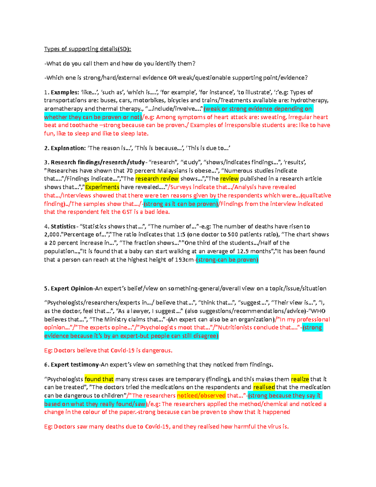 501 Types of supporting details - Types of supporting details(SD ...