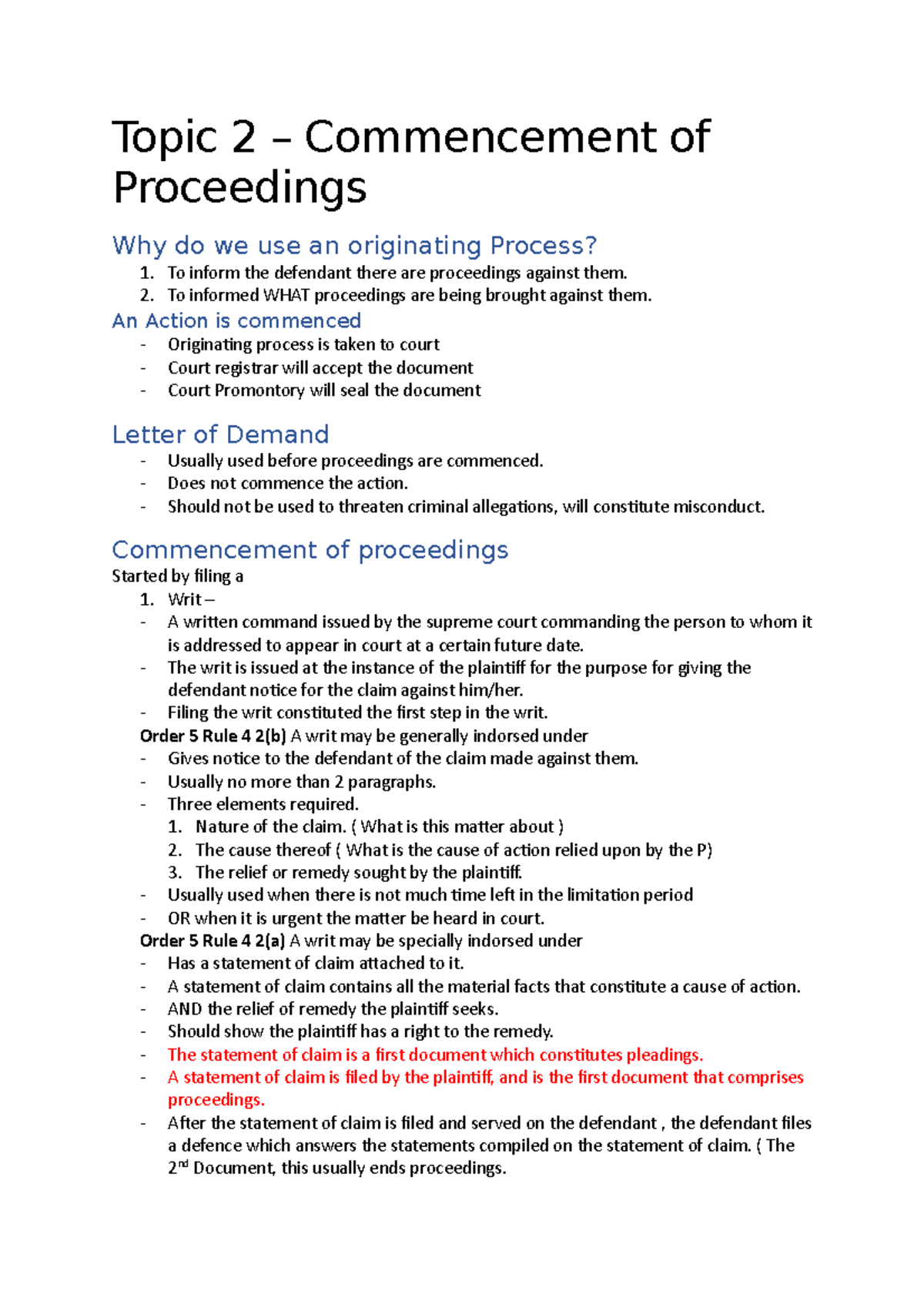 Topic 3 - Commencement of Proceedings - Topic 2 – Commencement of ...