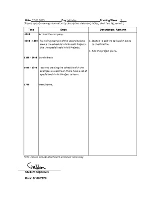 Log book week4 - Log book - Date: 21 8 .2023 Day: Monday Training Week ...