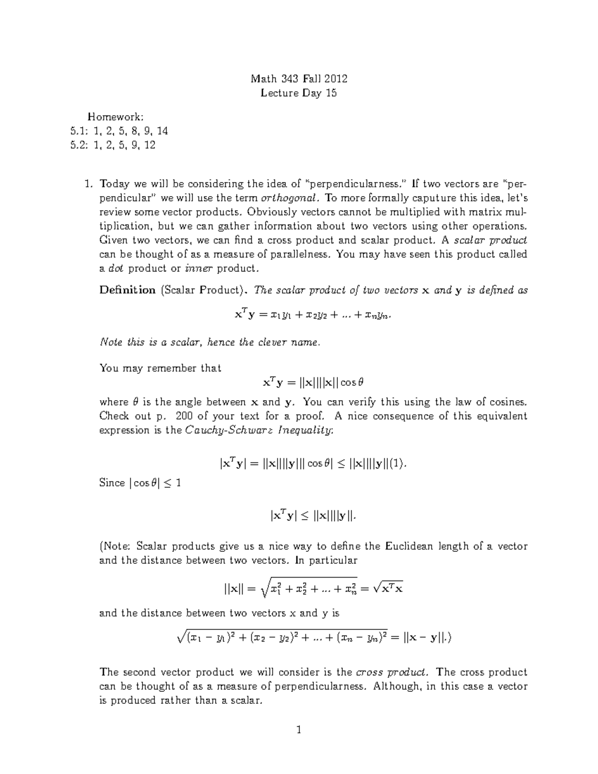 Math 343 Fall 12 Day 15 - Math 343 Fall 2012 Lecture Day 15 Homework: 5 ...