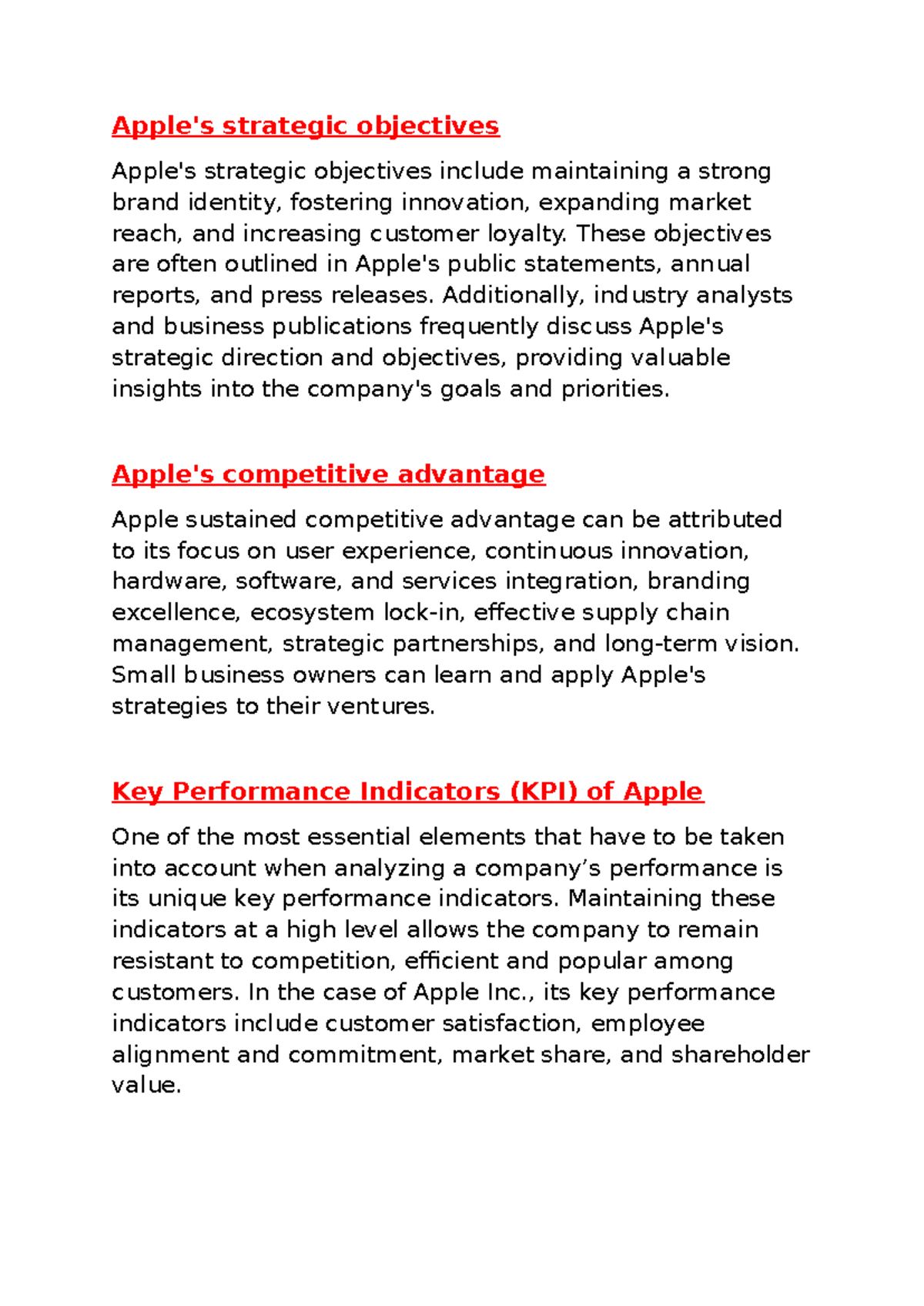Assignment 1 - ST2 Orignal - Apple's strategic objectives Apple's ...