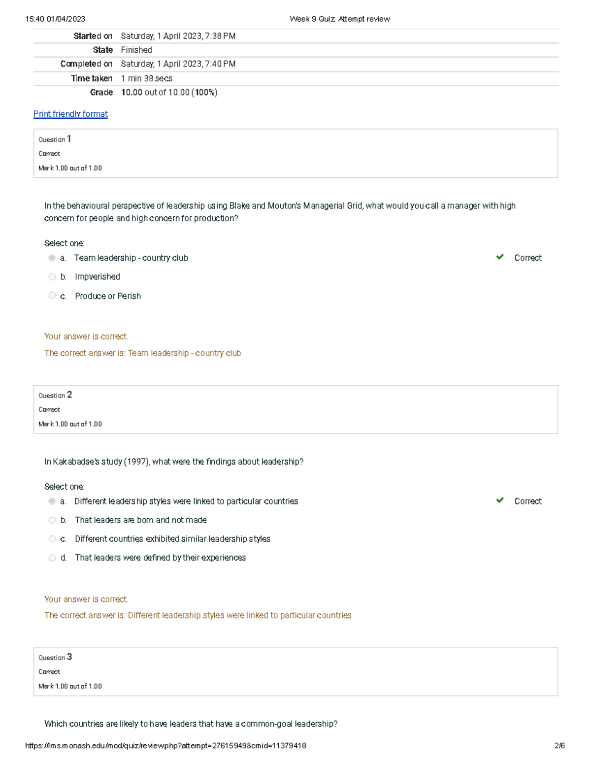 Week 9 Quiz Attempt review - Started on Saturday, 1 April 2023, 7:38 PM ...