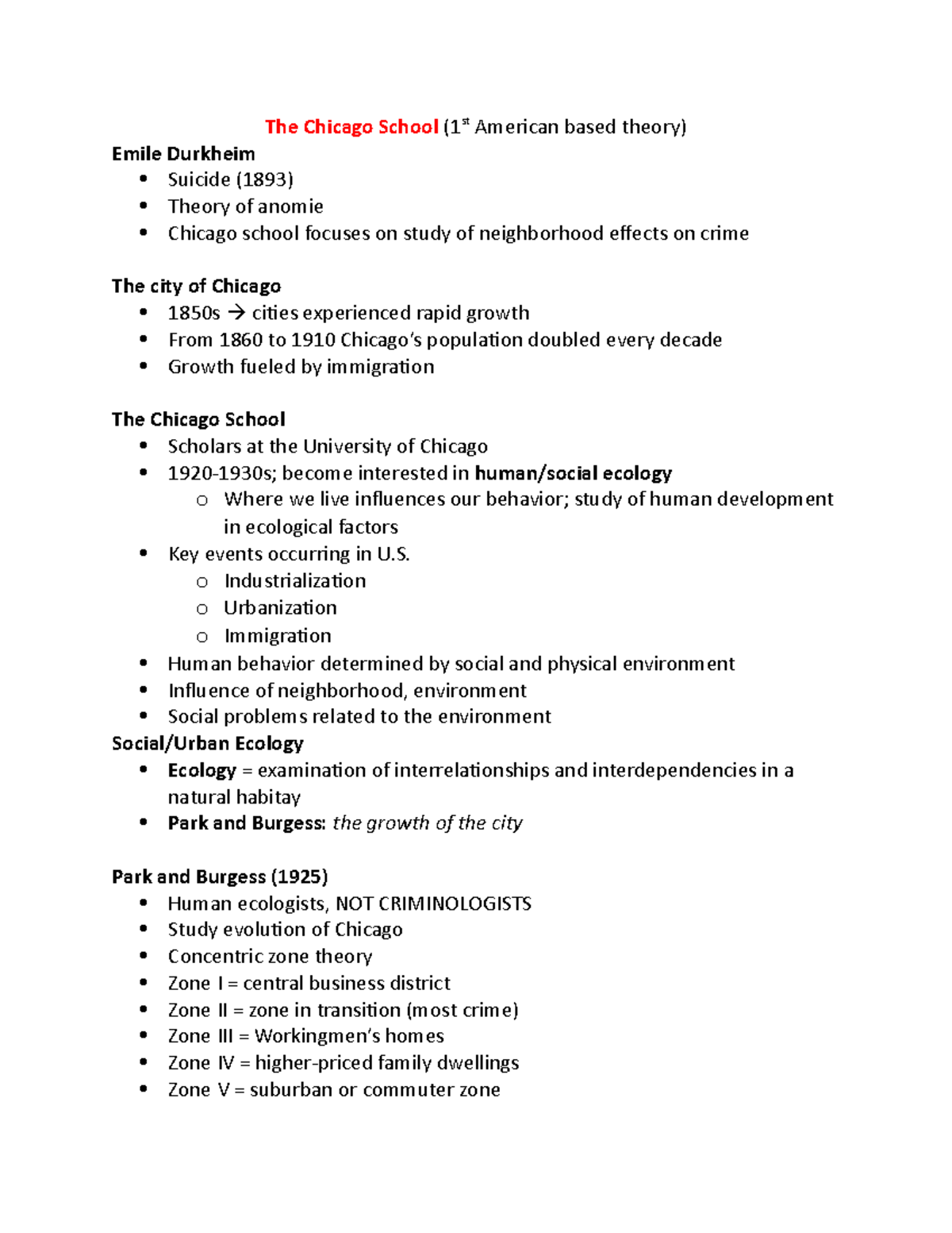 The Chicago School - Lecture notes 7 - The Chicago School (1st American ...