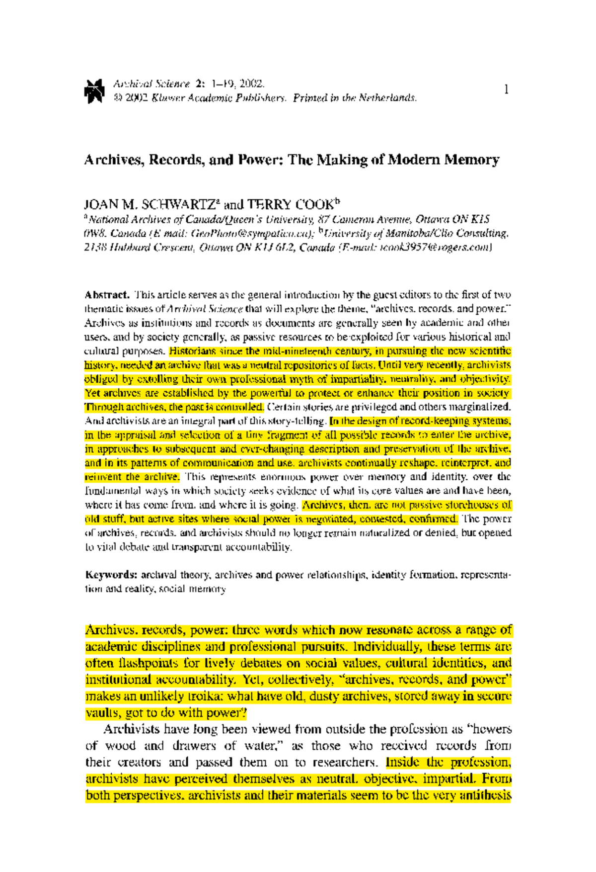 Archives, records, and power The making of modern memory - Archival ...