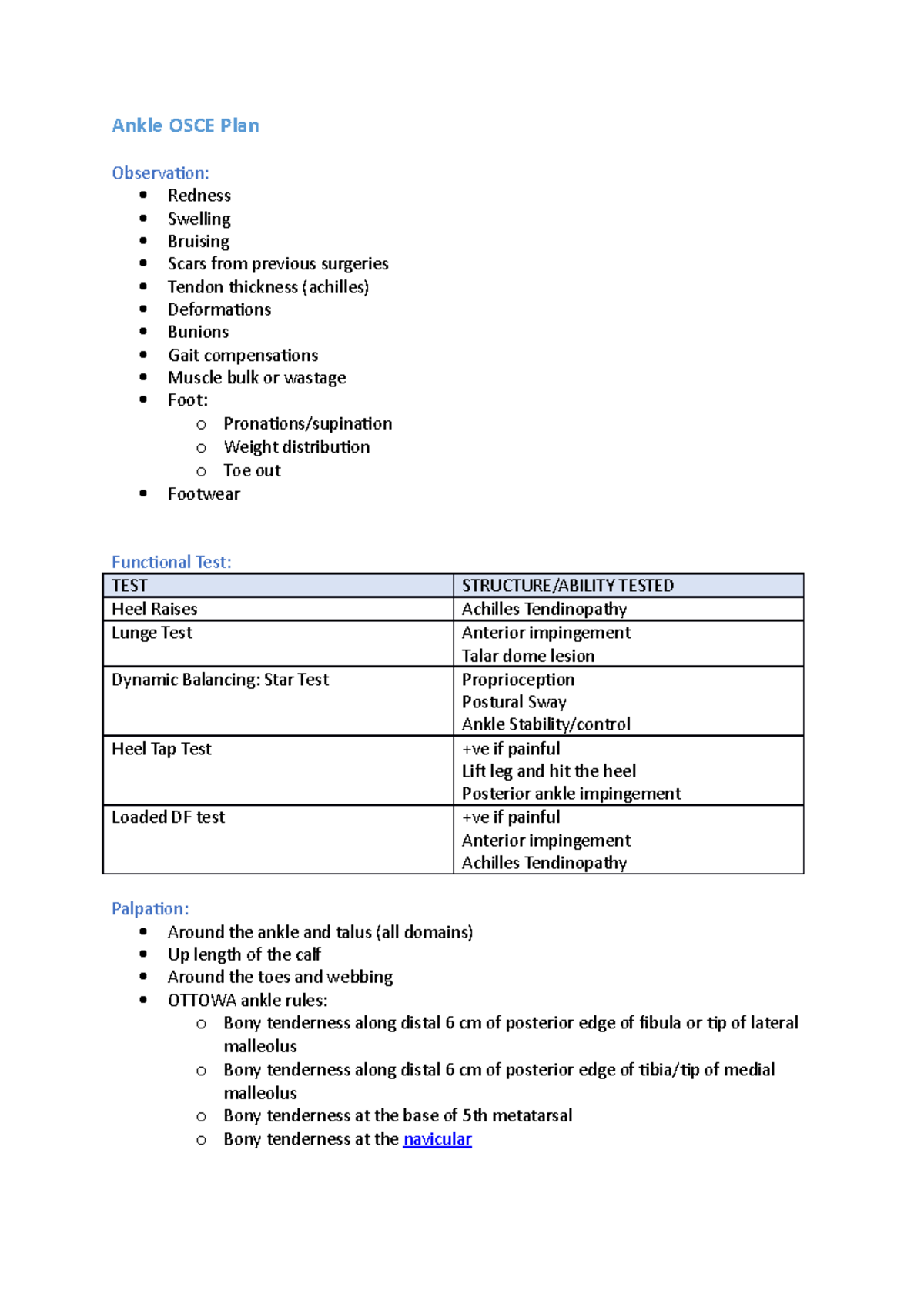 Ankle OSCE Plan - overview of an osce plan - Ankle OSCE Plan ...