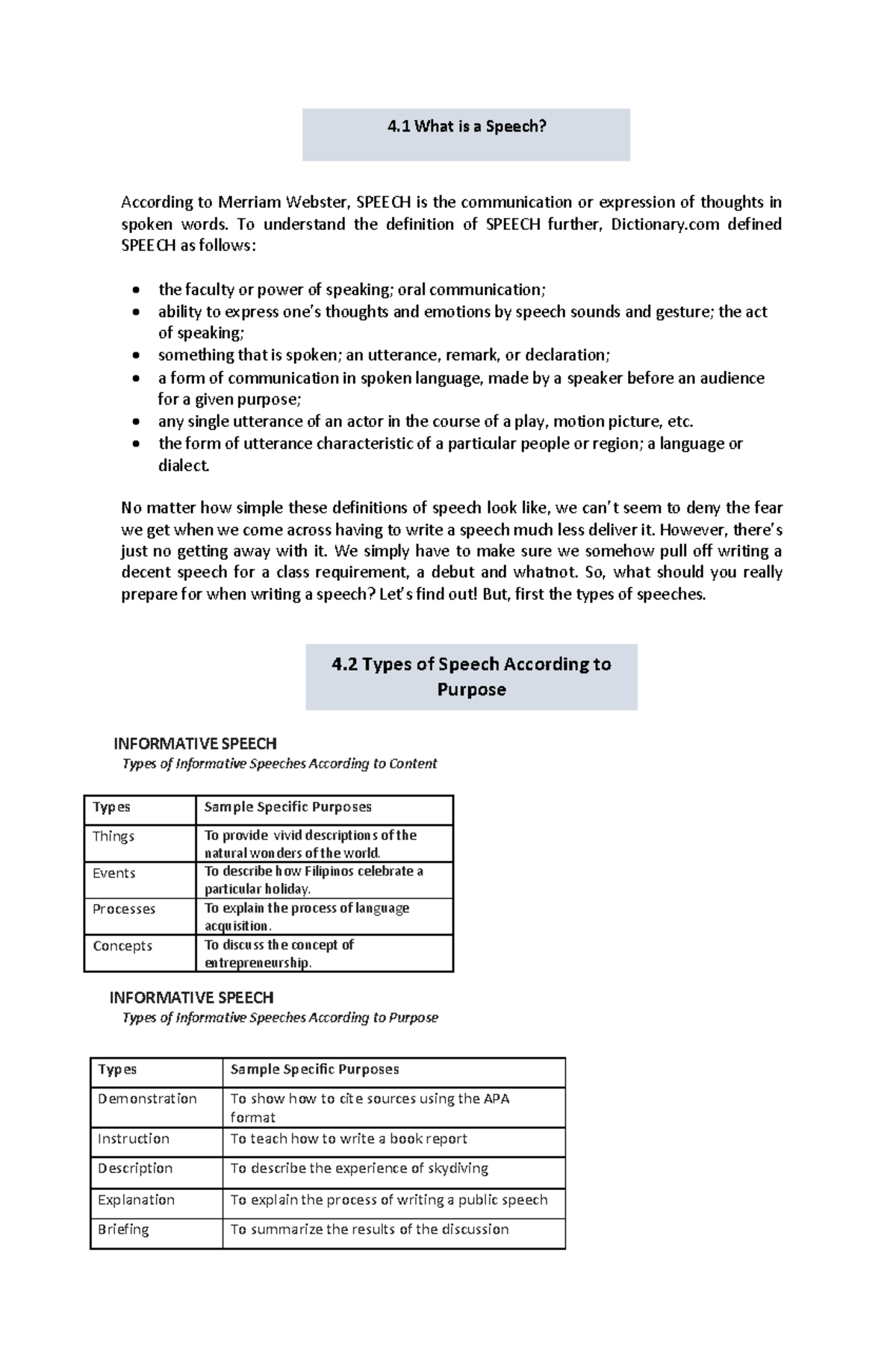Speech, Types and Principles - According to Merriam Webster, SPEECH is ...
