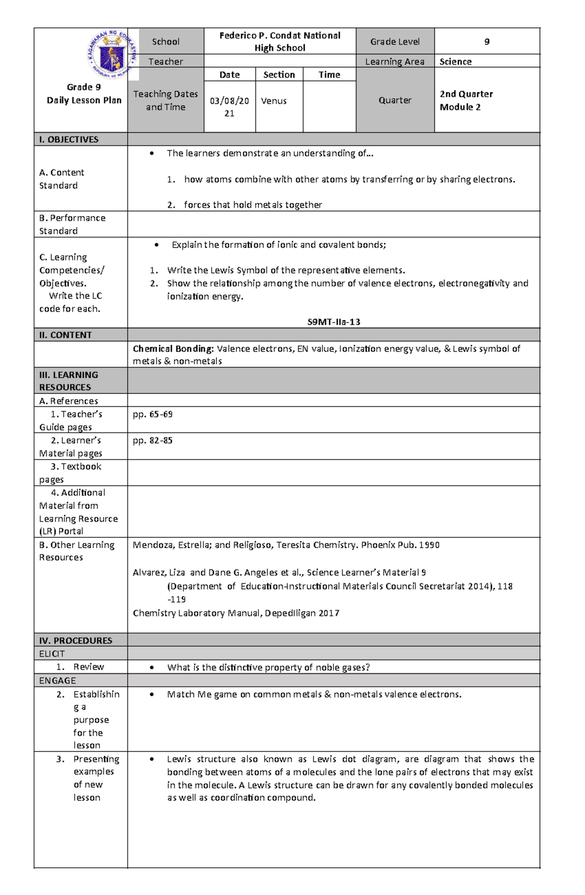Pdfcoffee - other - Grade 9 Daily Lesson Plan School Federico P. Condat ...