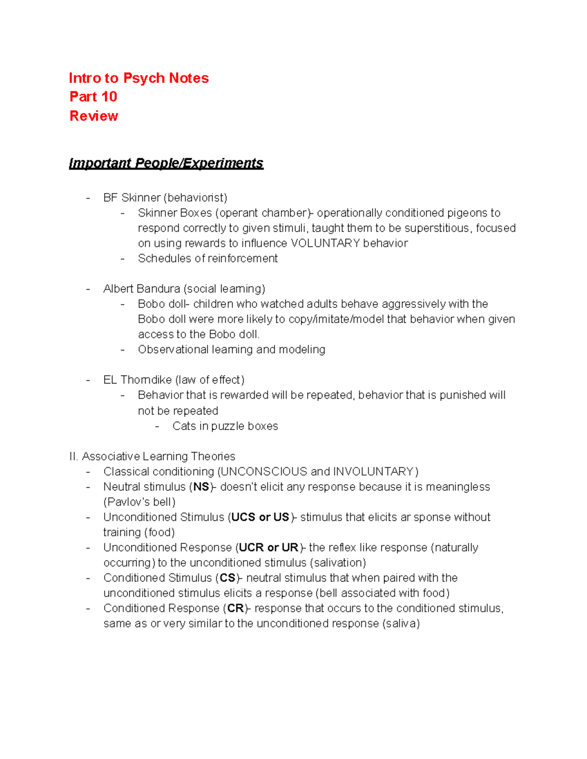 1.10 Intro to Psych Notes - Google Docs - Intro to Psych Notes Part 10 ...