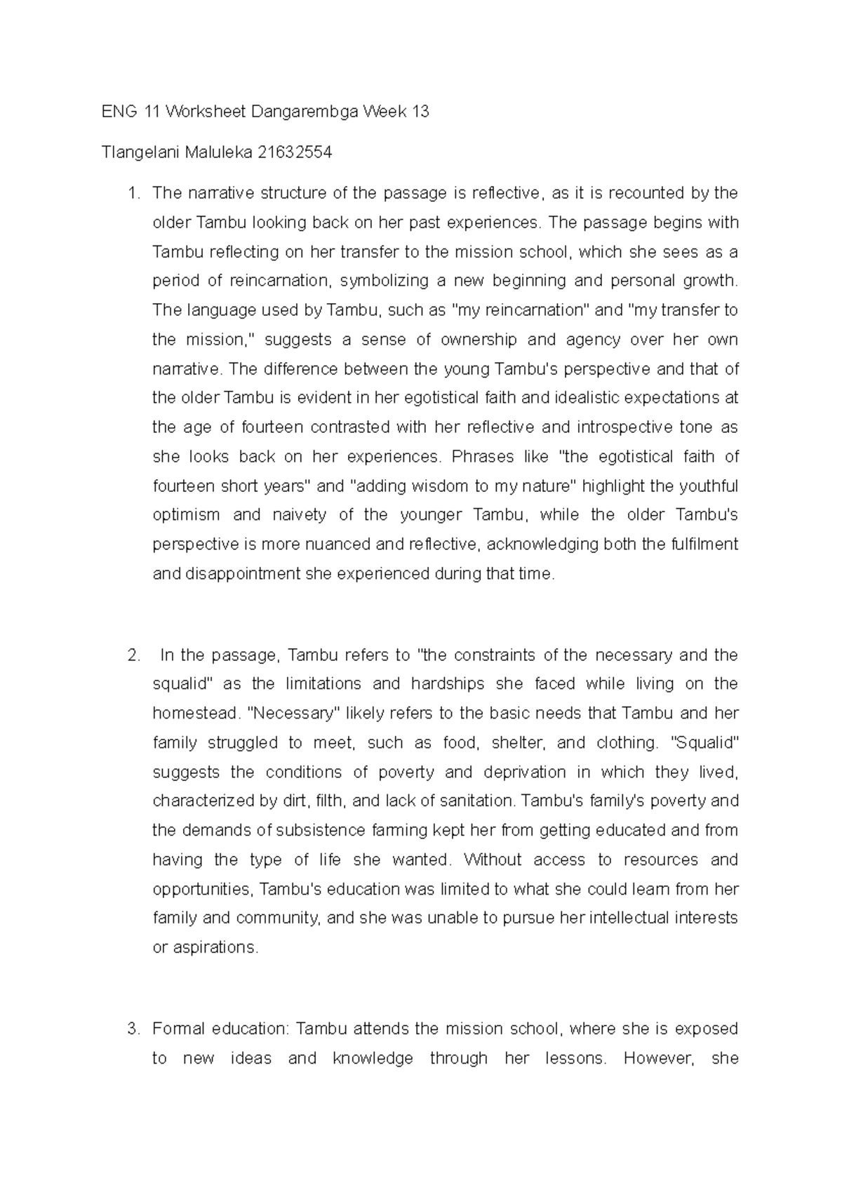 ENG 11 Worksheet Dangarembga Week 13 - ENG 11 Worksheet Dangarembga ...