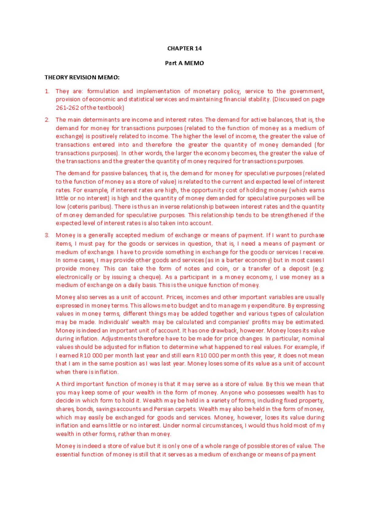 Chapter 14 - Part A answers - CHAPTER 14 Part A MEMO THEORY REVISION MEMO: They are: formulation ...