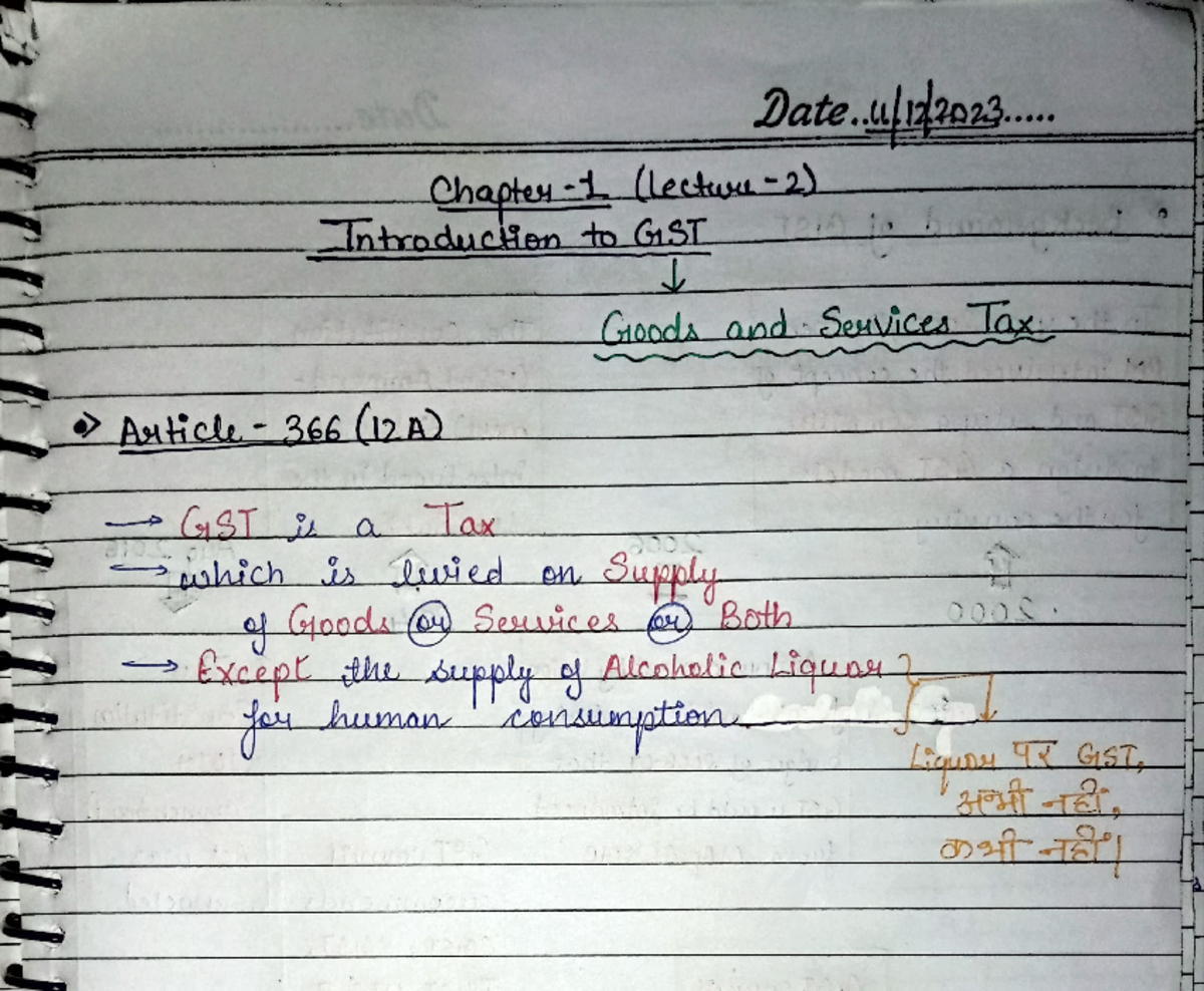 GST Ch1 Basics - CS Executive - Studocu