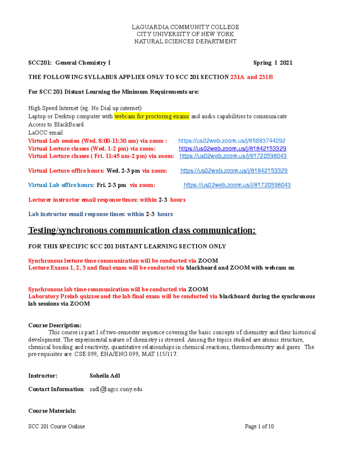 SCC201 General Chemistry I Spring 2021 syllabus - LAGUARDIA COMMUNITY ...