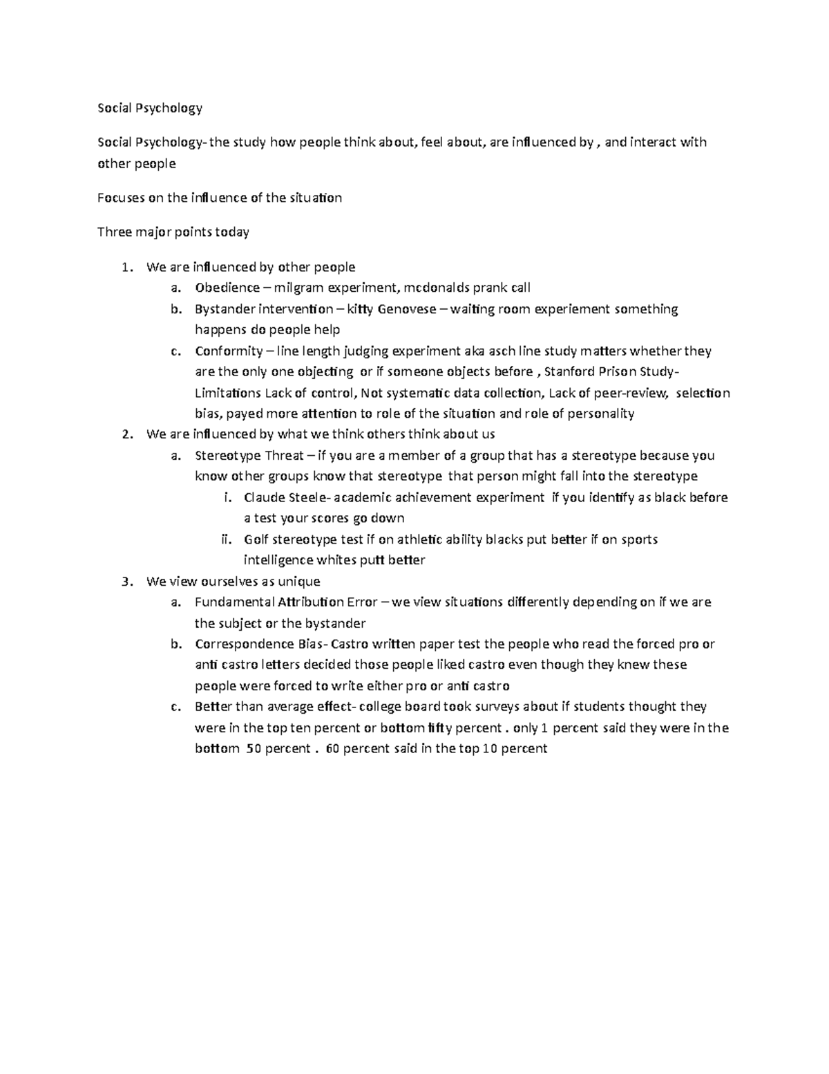 Lecture notes, lecture 7 - Social Psychology Social the study how ...