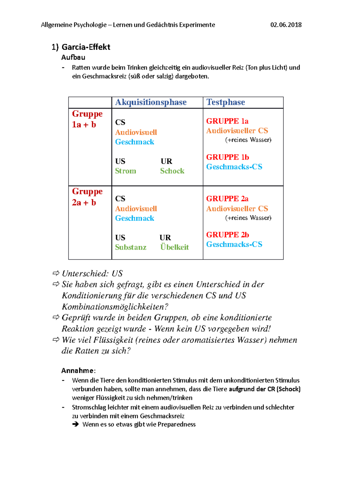 Allgemeine Psychologie 1b Experiment 5 - Allgemeine Psychologie Lernen und Experimente 02.06 1 ...