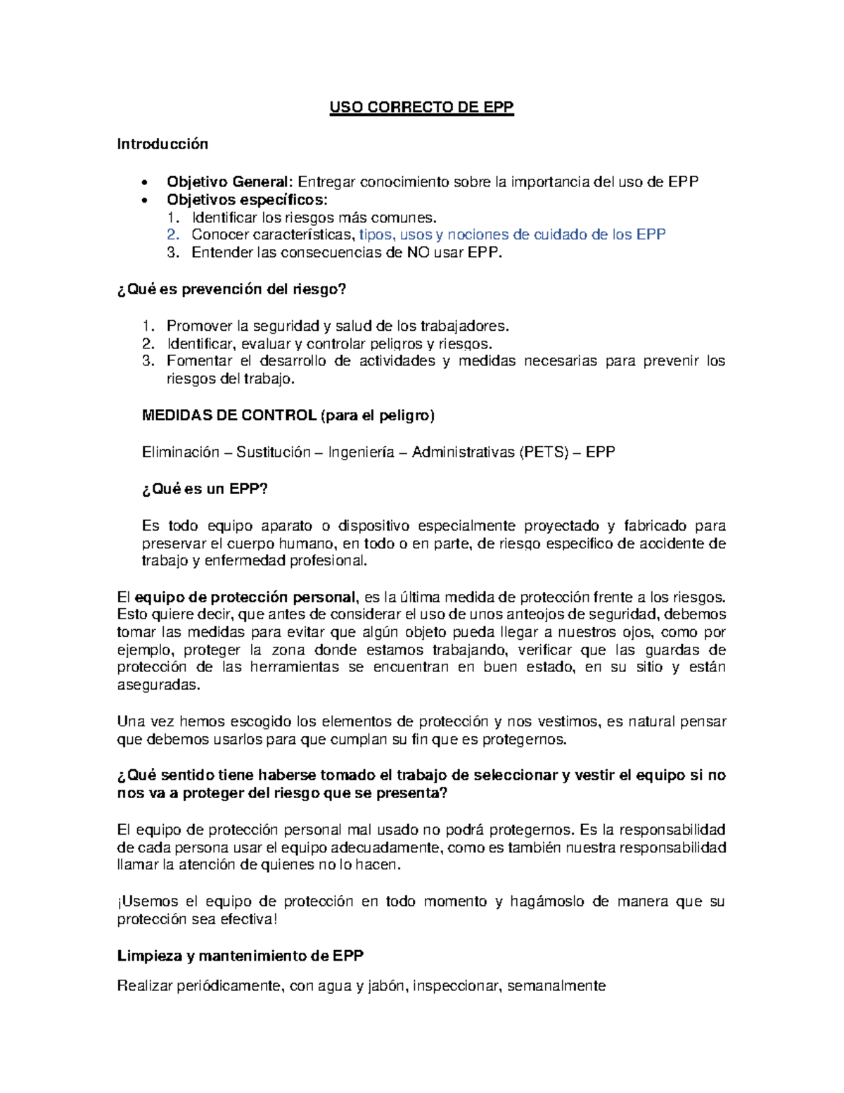 Charla N° 20 uso correcto de epp - USO CORRECTO DE EPP Introducción ...