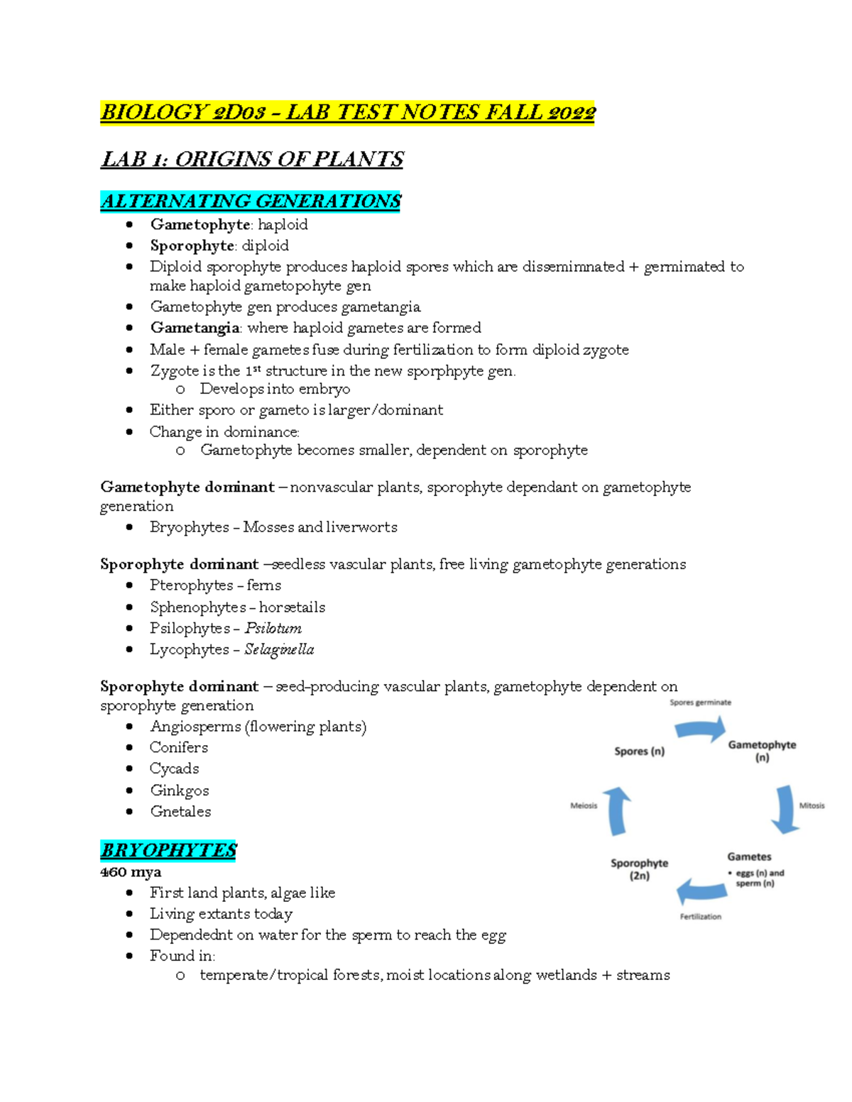 Bio 2d03 lab test - Biology 2D03 Lab test 1 notes, lab test 2 study ...