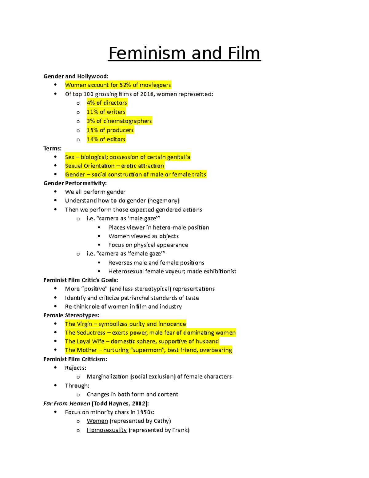 Week 11 - Feminism and Film - Feminism and Film Gender and Hollywood ...