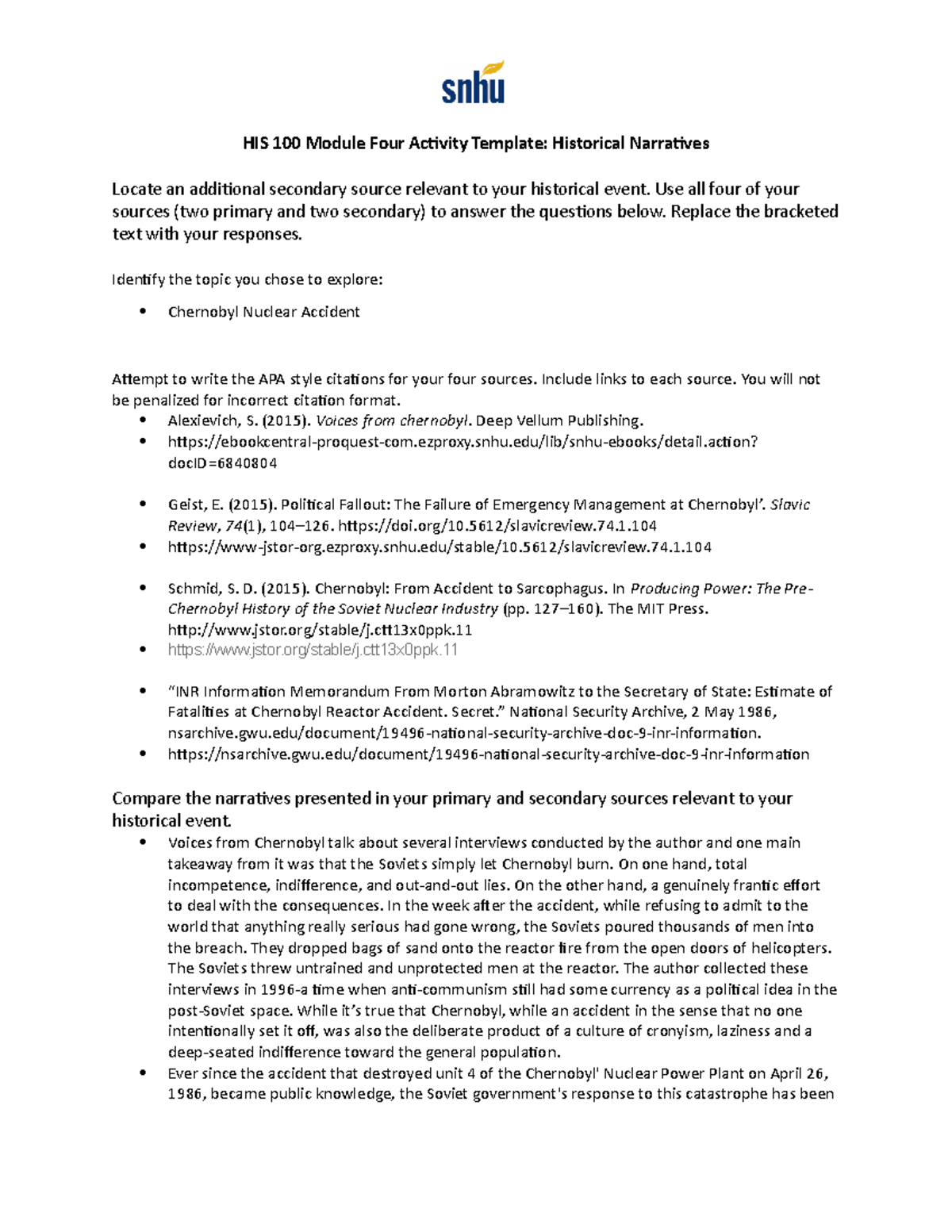 HIS 100 Module Four Activity Narratives Template(Completed) - HIS 100 ...
