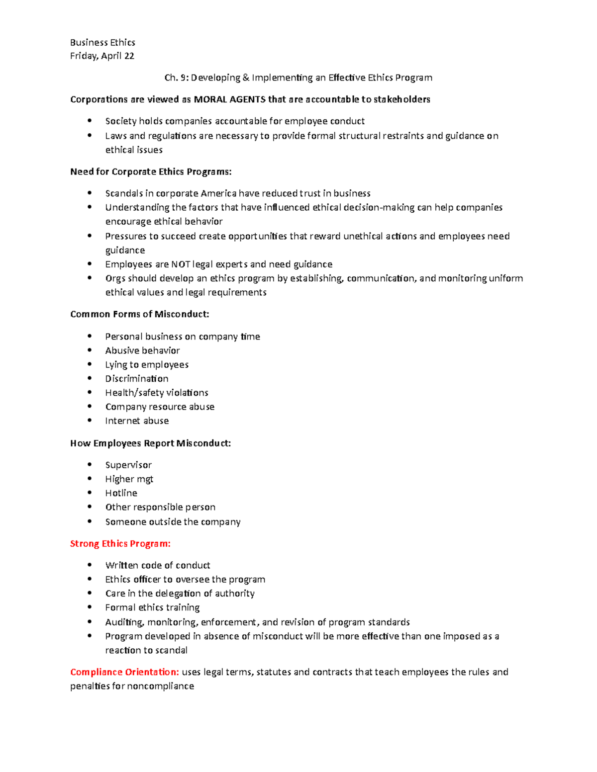 Ch. 9 Notes - Business Ethics with Oliva - Business Ethics Friday ...