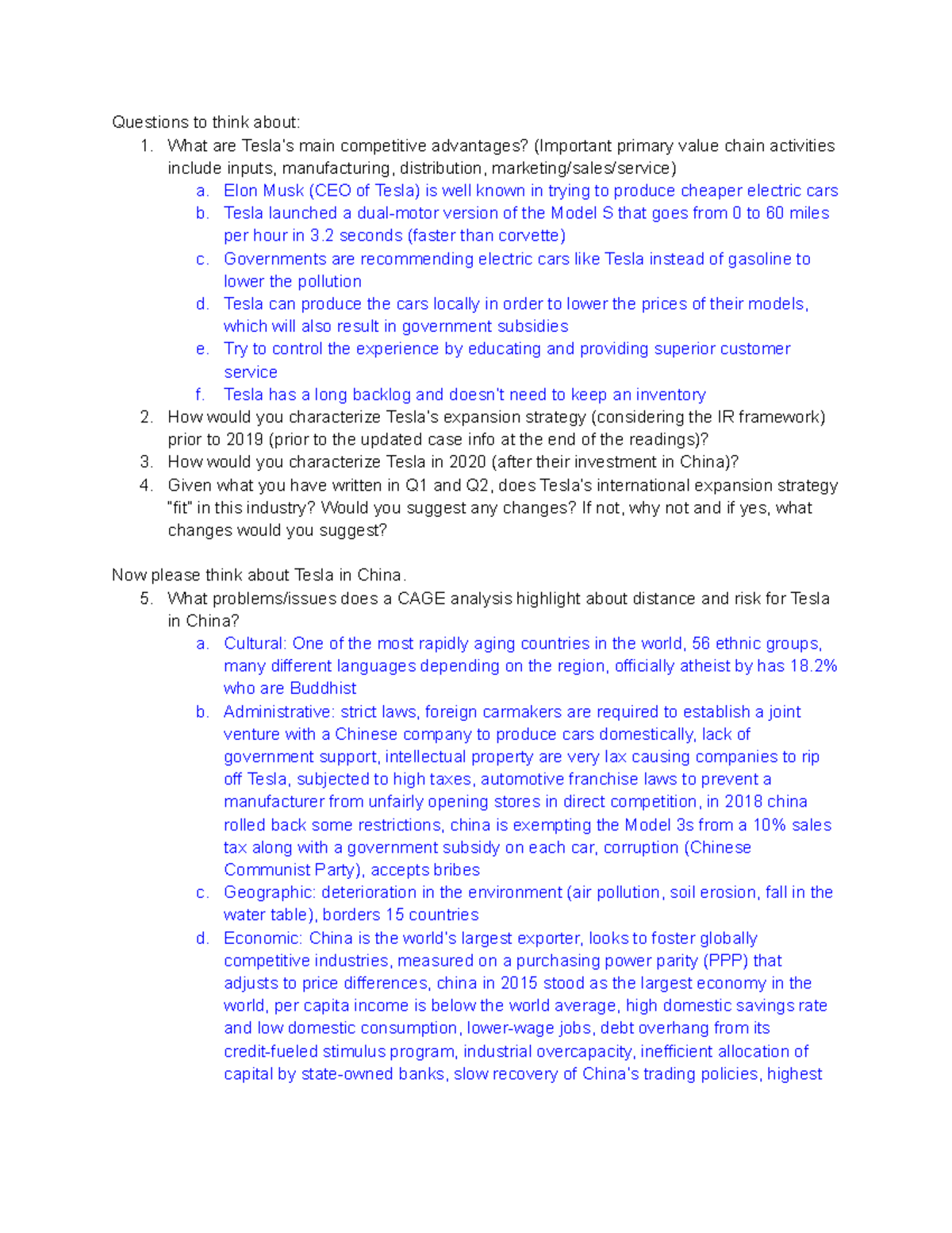 Feb 17 2021 Tesla Case Questions IBUS 3001 - Questions to think about ...