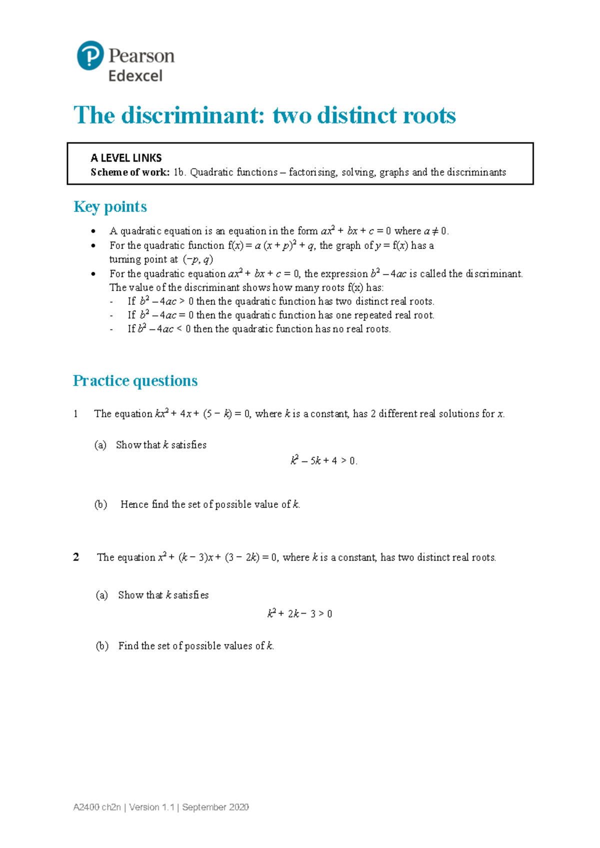 Example 14 Chapter 2 The discriminant two distinct roots - A 24 00 ch 2 ...