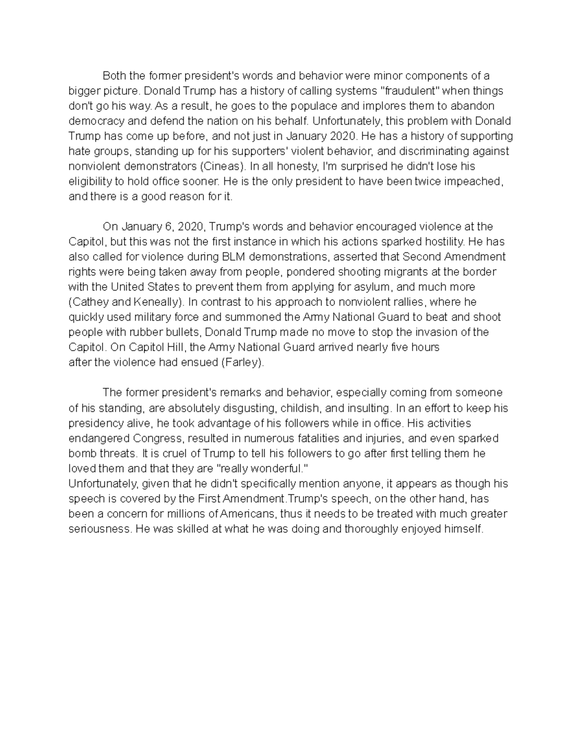 Module 7 Assignment - Both the former president's words and behavior ...