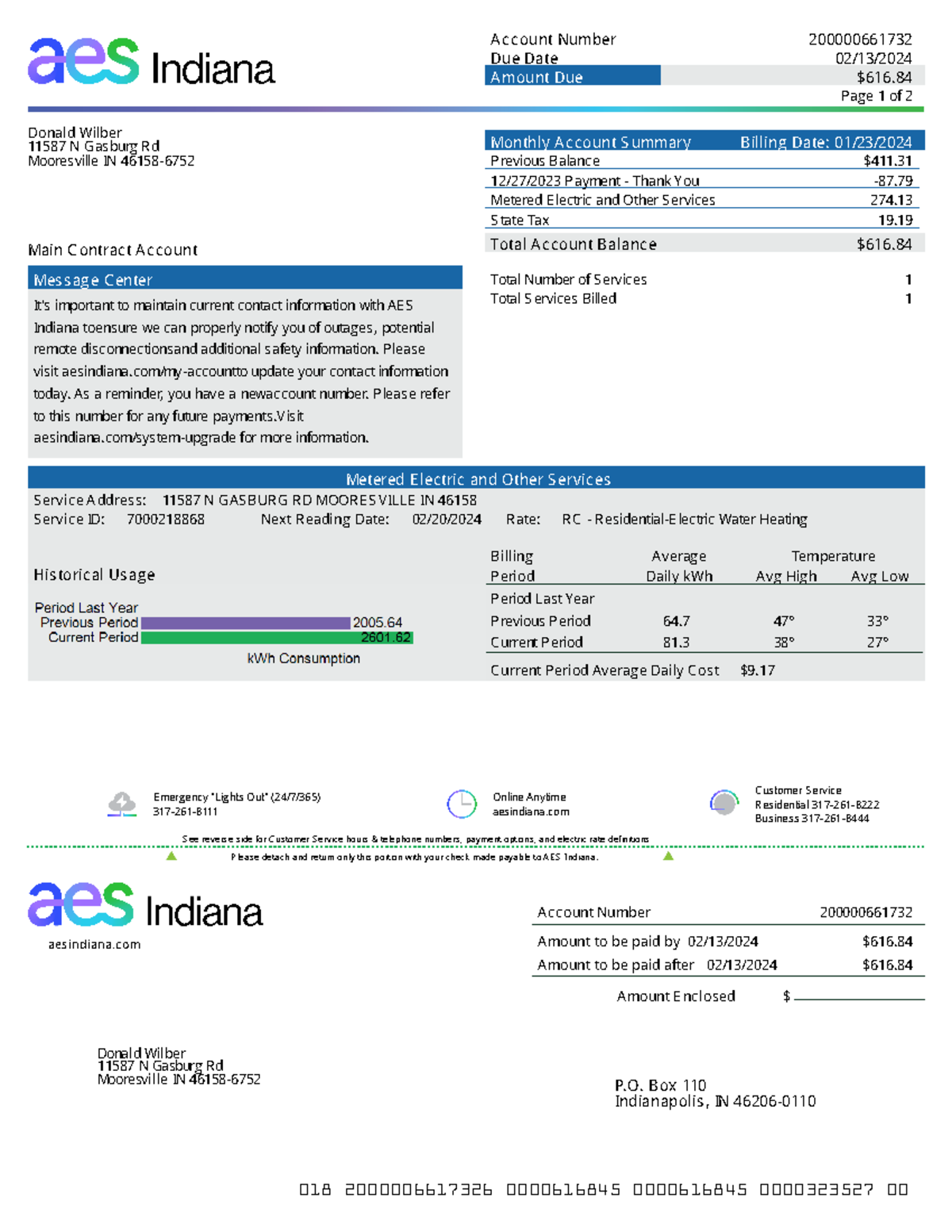 AESIndiana - Utility bill - Amount Due Account Number Due Date Page 1 ...