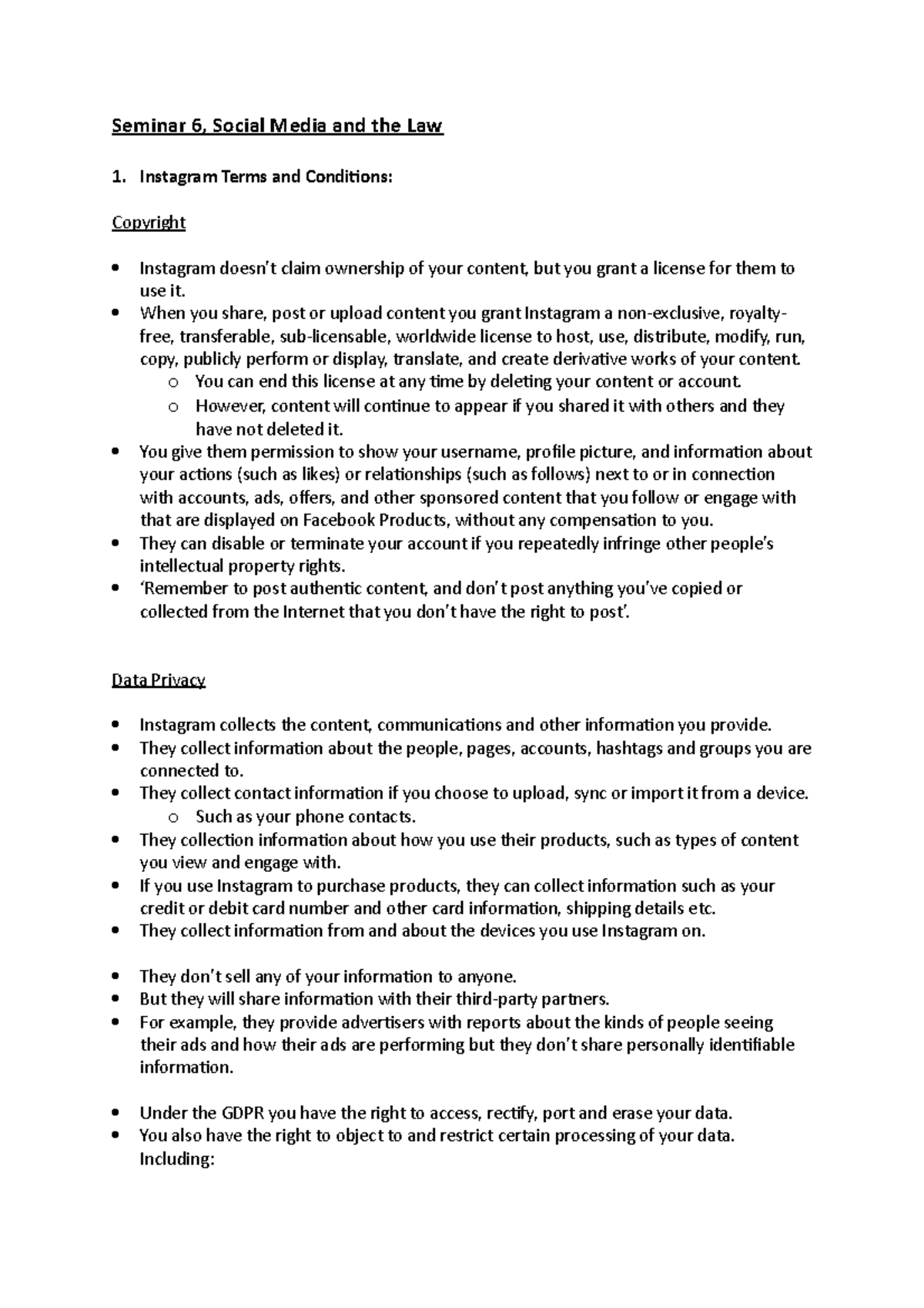 Media, Seminar 6, Social Media - Seminar 6, Social Media and the Law 1 ...
