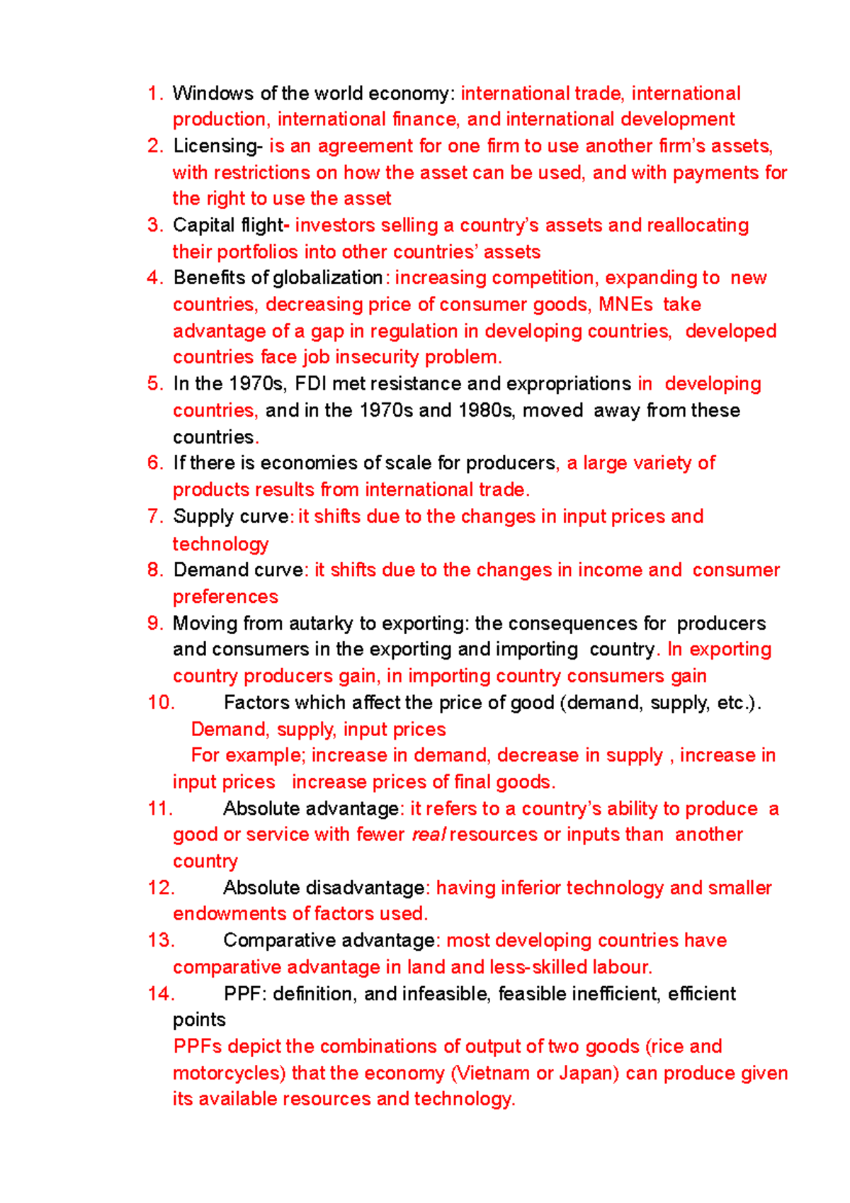 World economy questions - Windows of the world economy: international ...