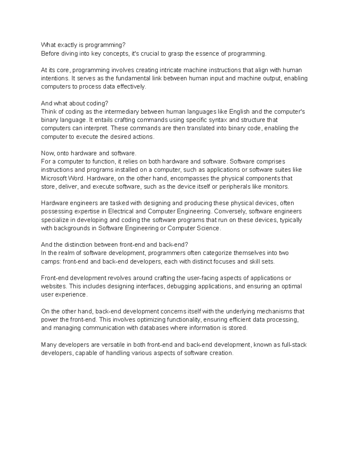 Untitled document - Lecture notes - What exactly is programming? Before ...